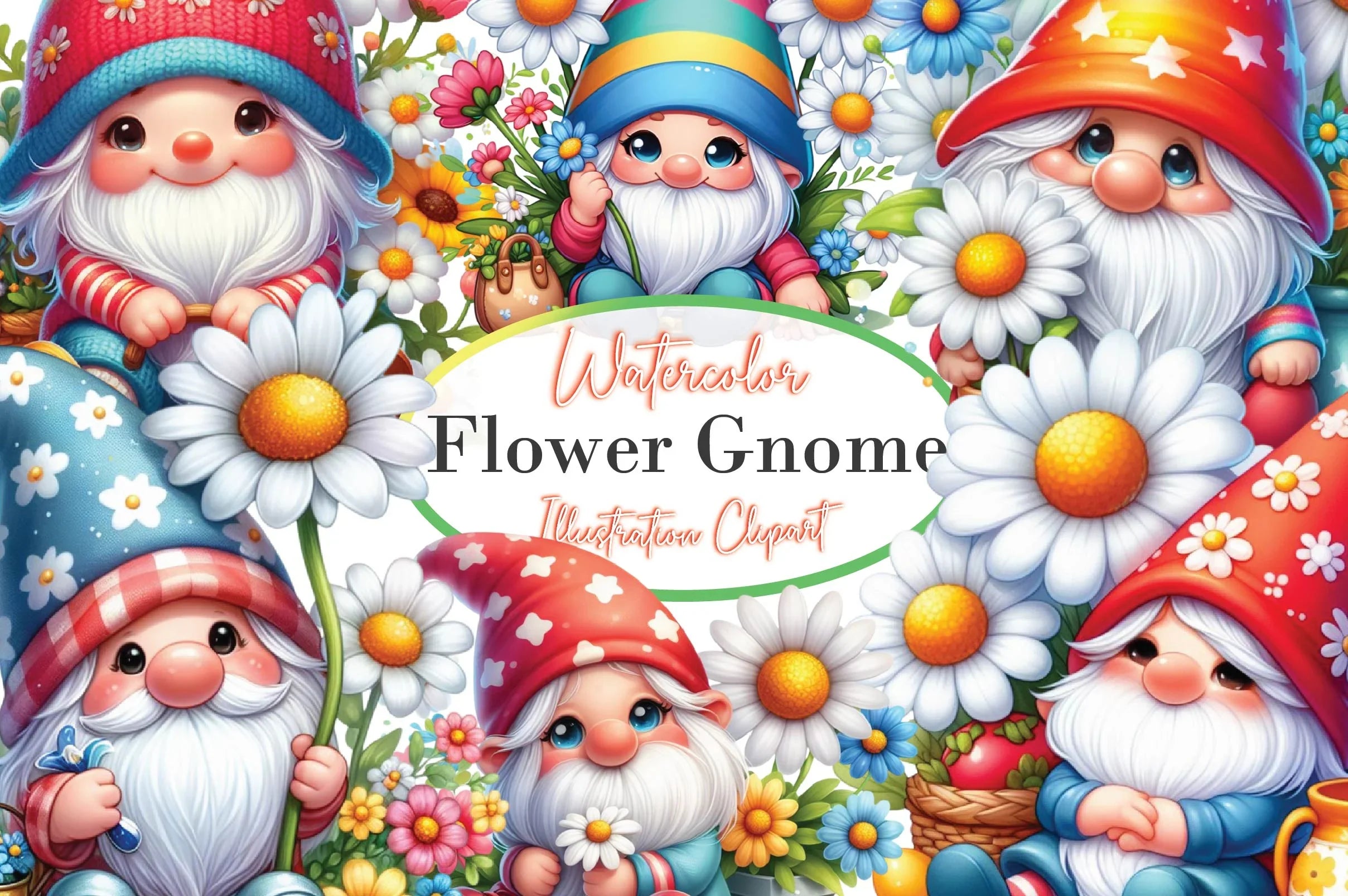 Spring Flower Gnome Clipart Bundle