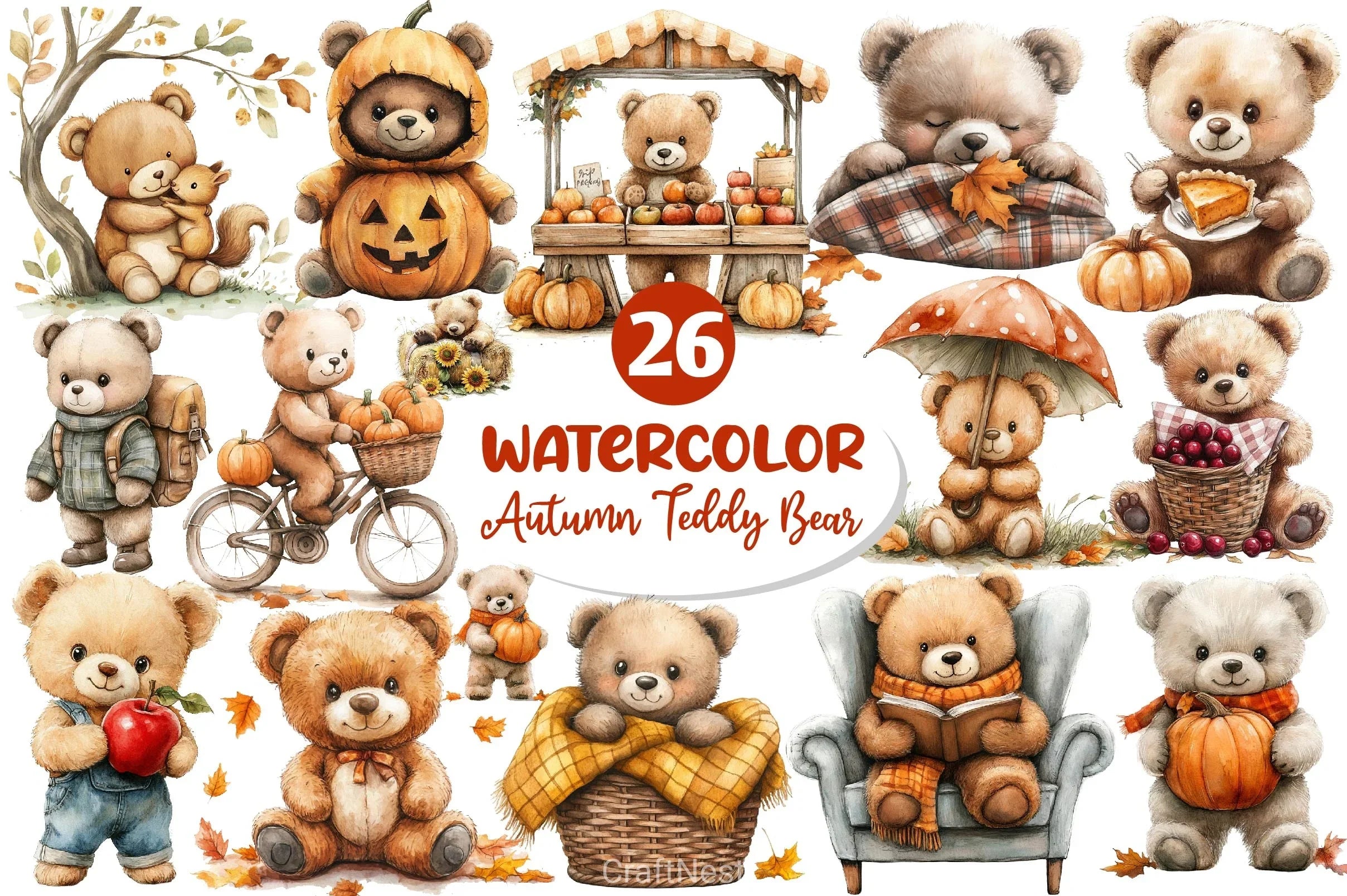 Autumn Teddy Bear Clipart Bundle