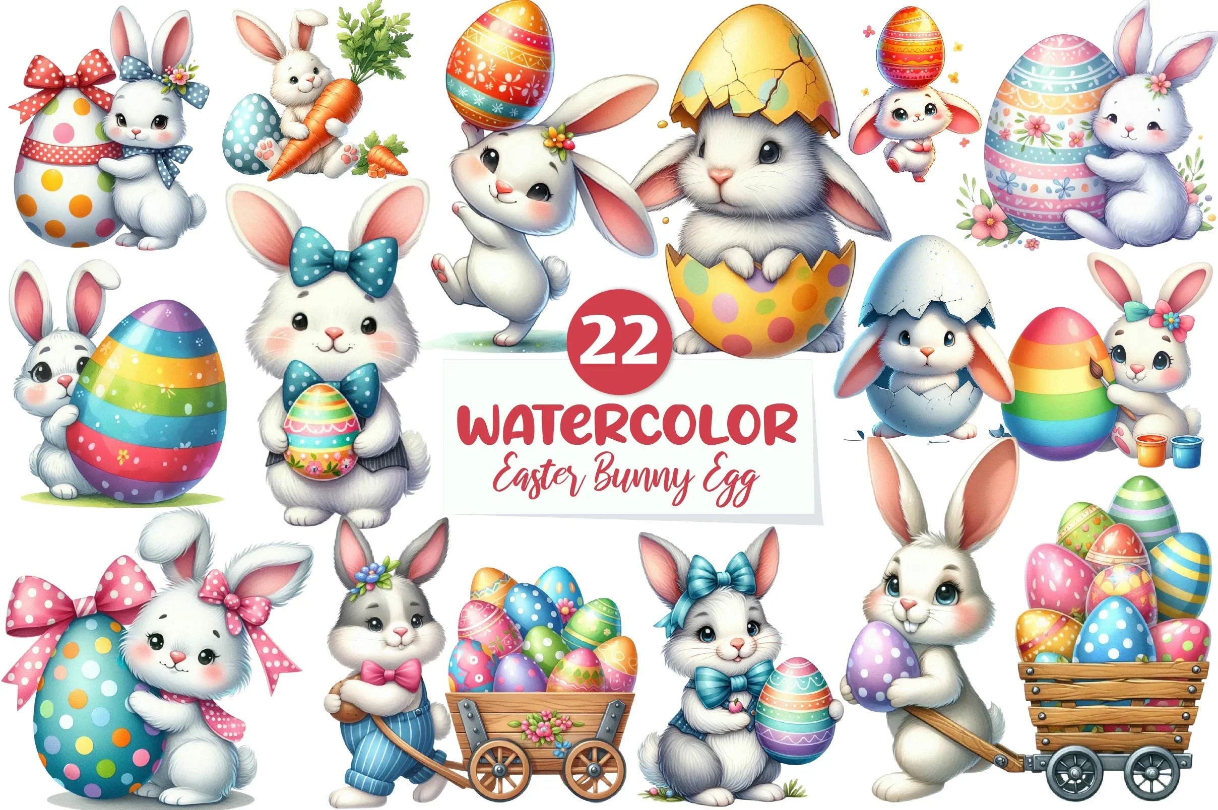 Easter Bunny With Egg Clipart Bundle