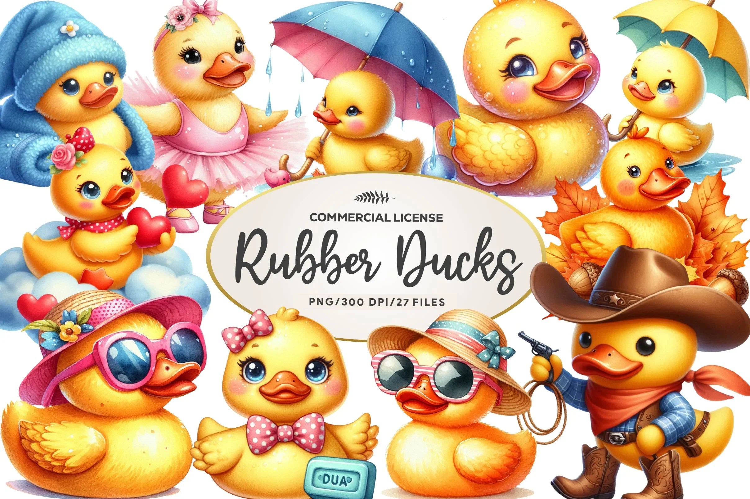 Cute Rubber Ducks Clipart Bundle
