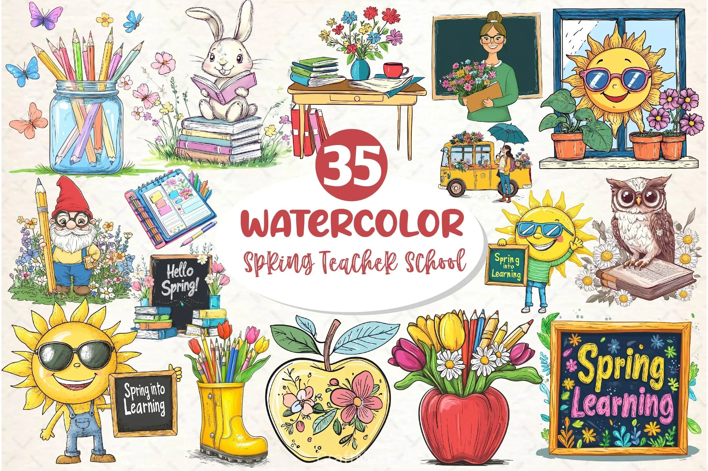 Spring Teacher School Clipart Bundle
