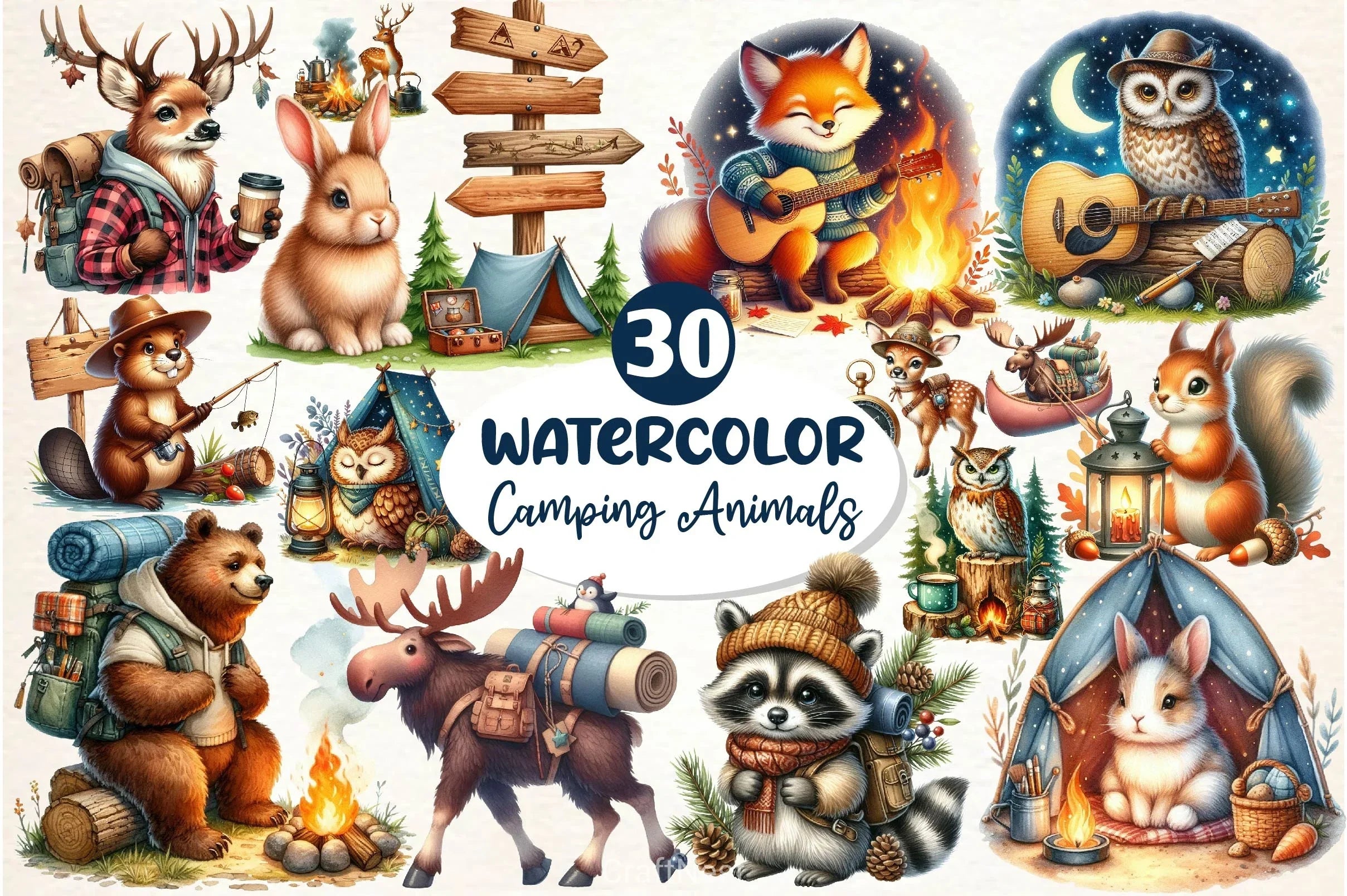 Camping Animals Clipart Bundle