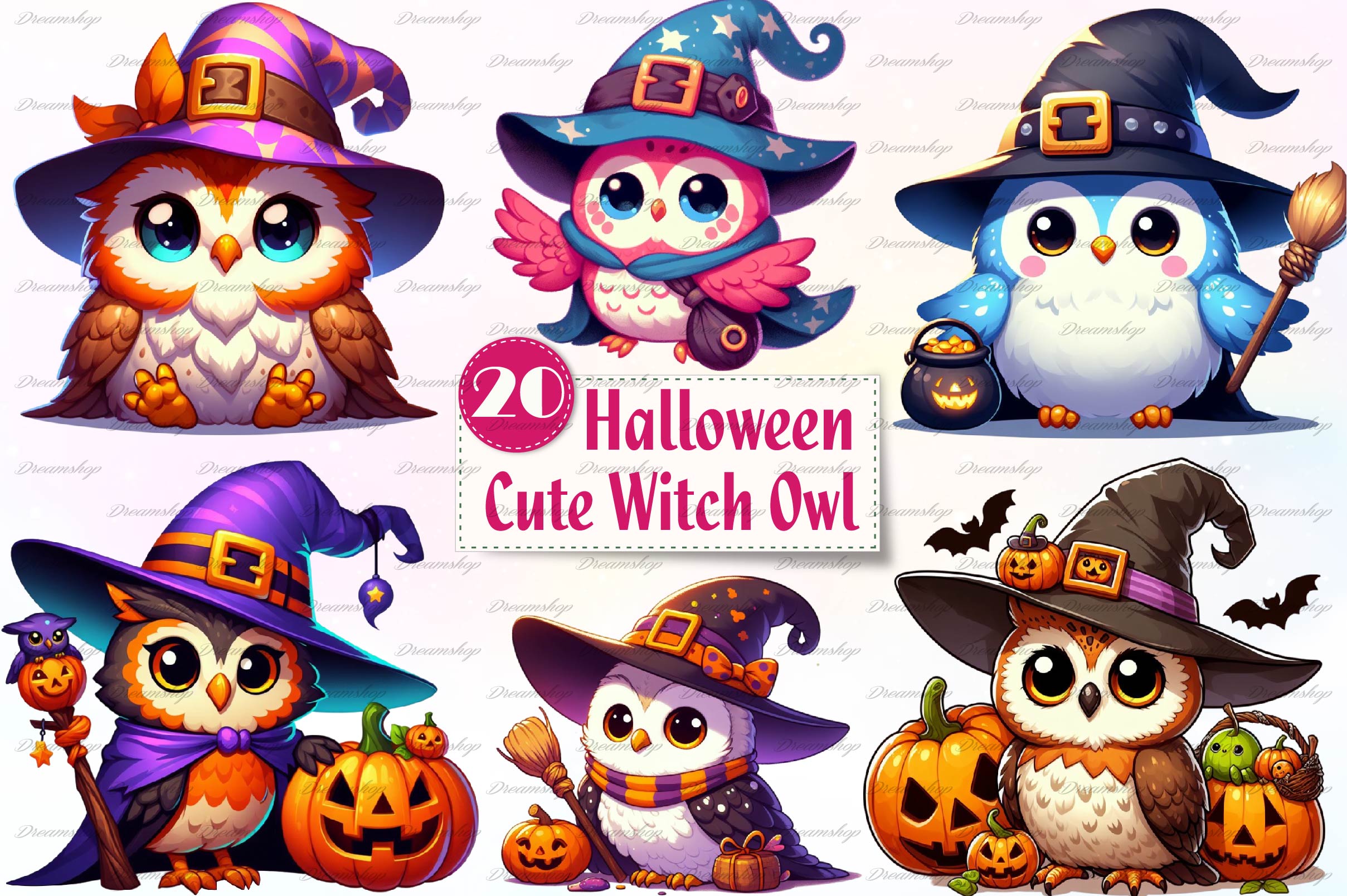 Halloween Witch Owl Clipart Bundle