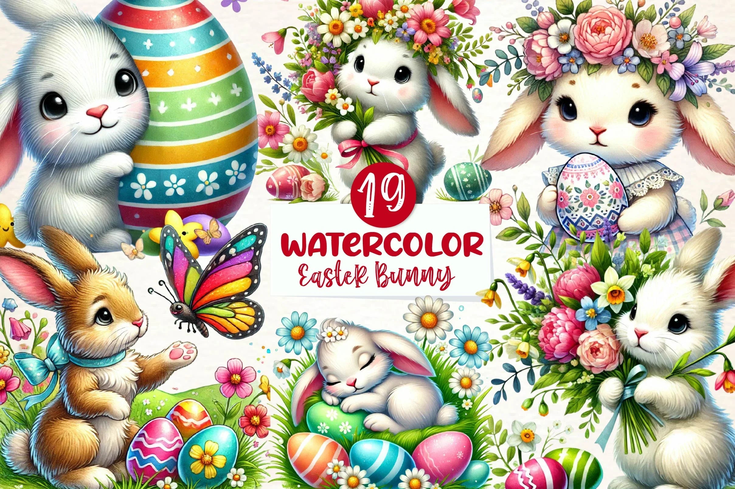 Easter Cute Bunny Clipart Bundle