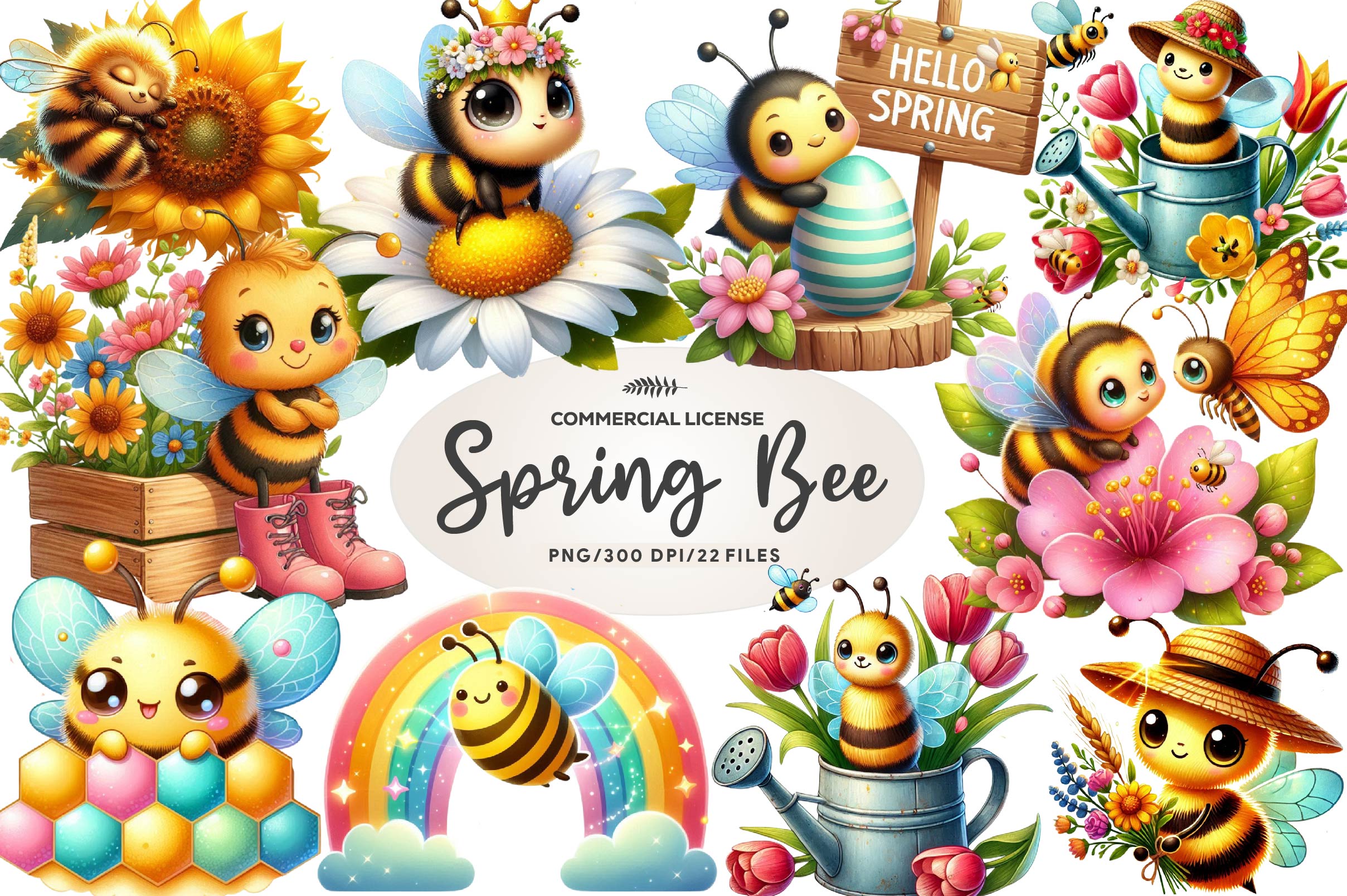 Spring Bee Clipart Bundle 3