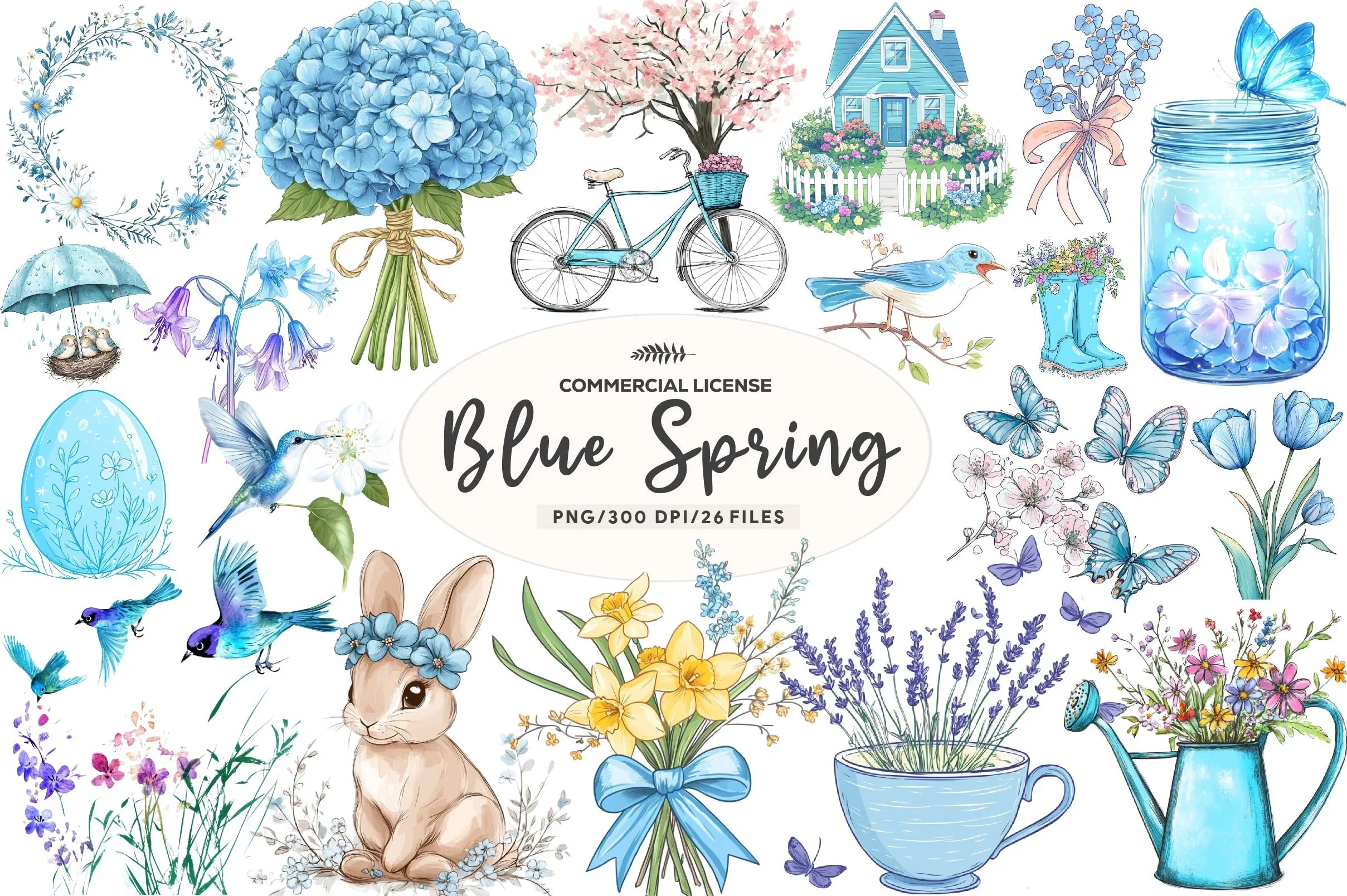 Blue Spring Season Clipart Bundle