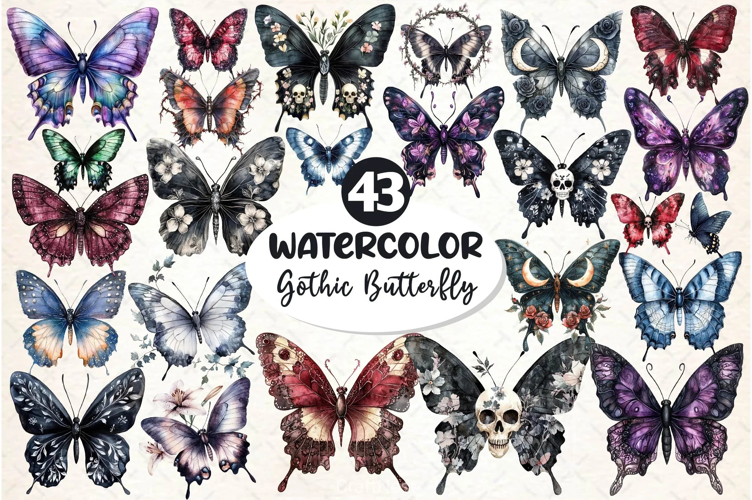 Gothic Spring Butterfly Clipart Bundle 2