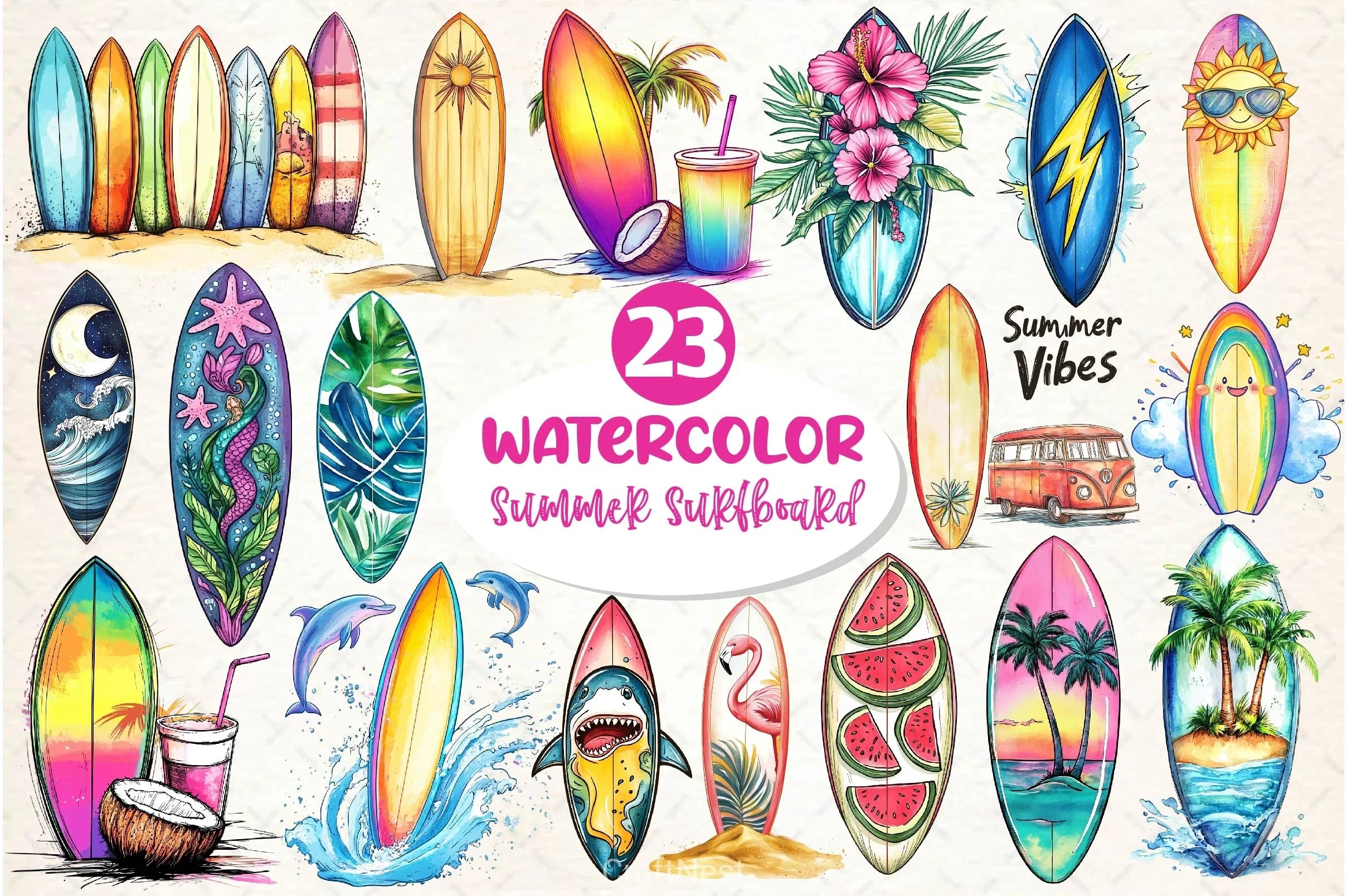 Summer Surfboard Clipart Bundle