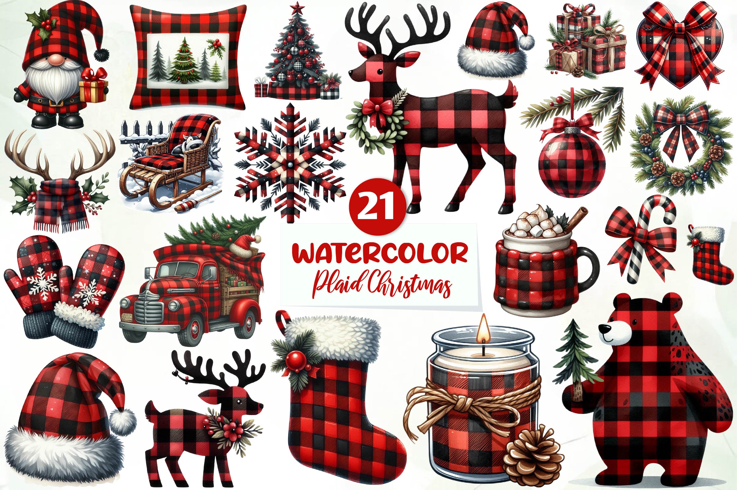 Buffalo Plaid Christmas Clipart Bundle