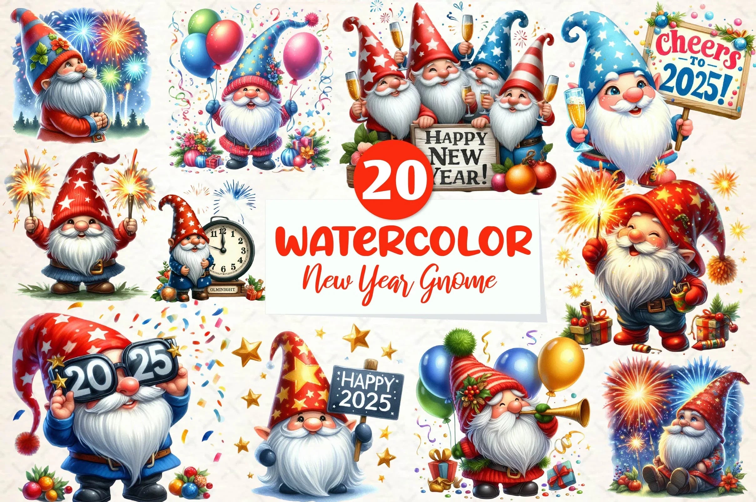 Happy New Year Gnome Clipart Bundle