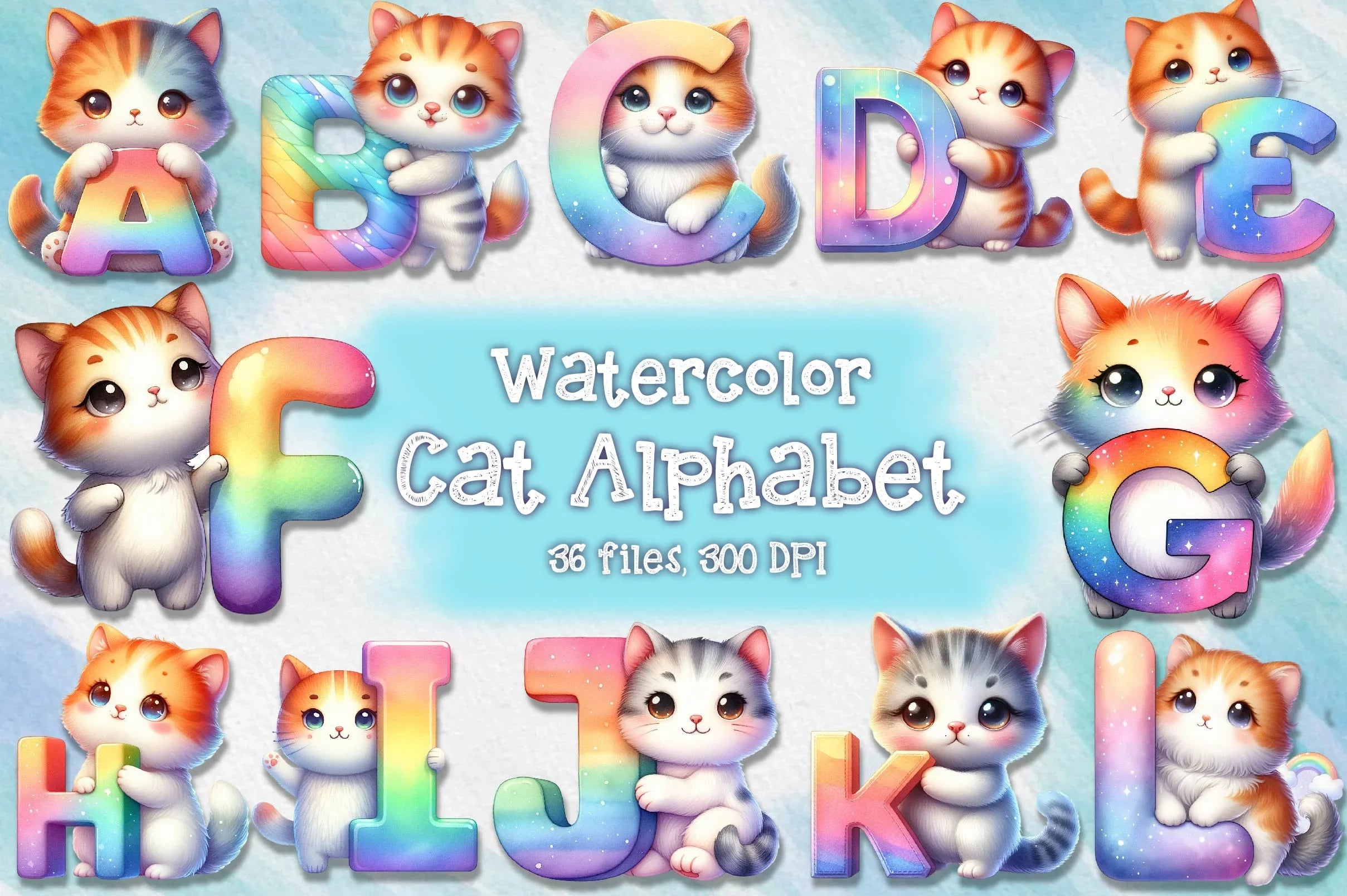 Cat Alphabet Clipart Bundle