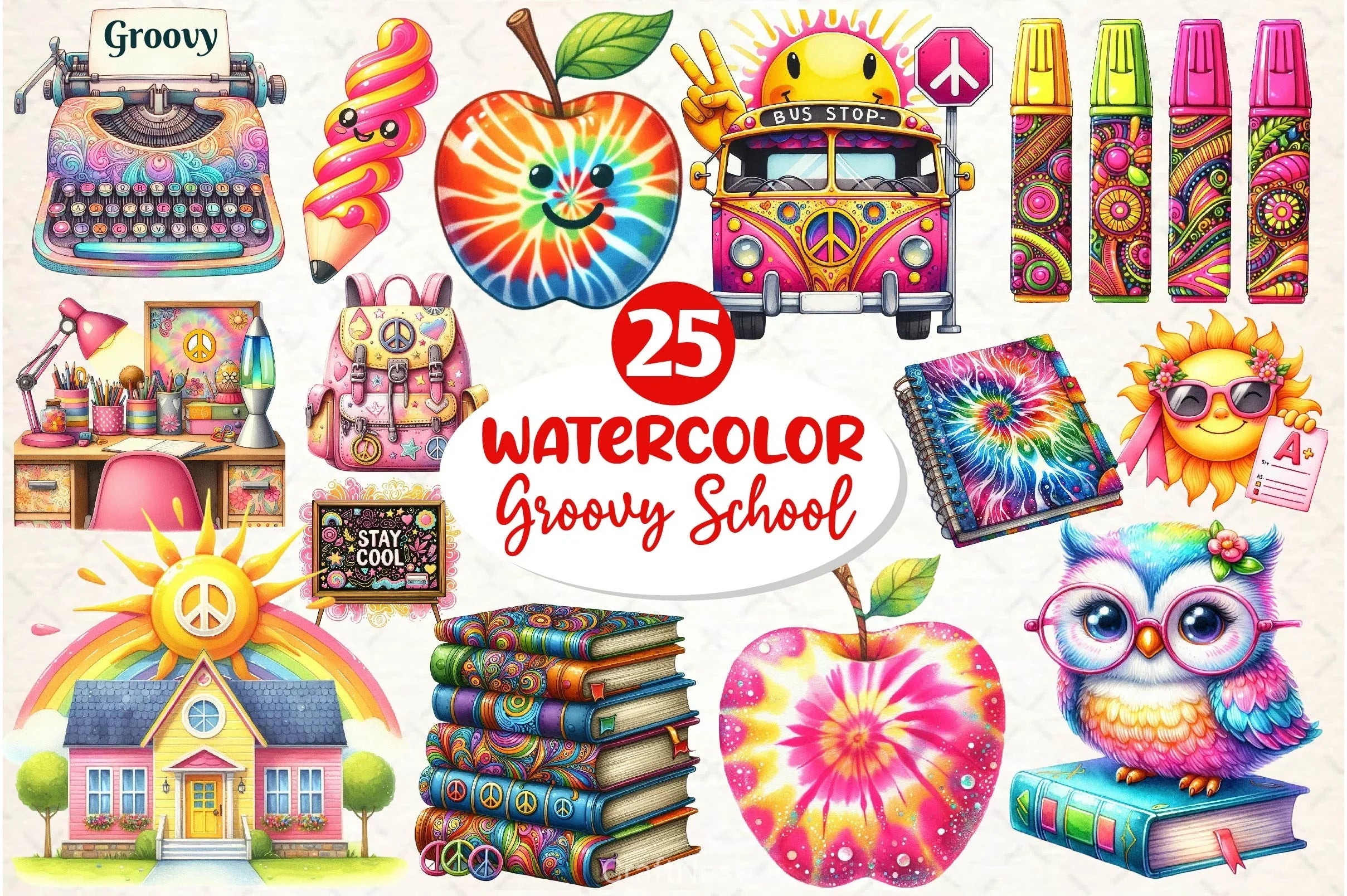 Groovy School Clipart Bundle