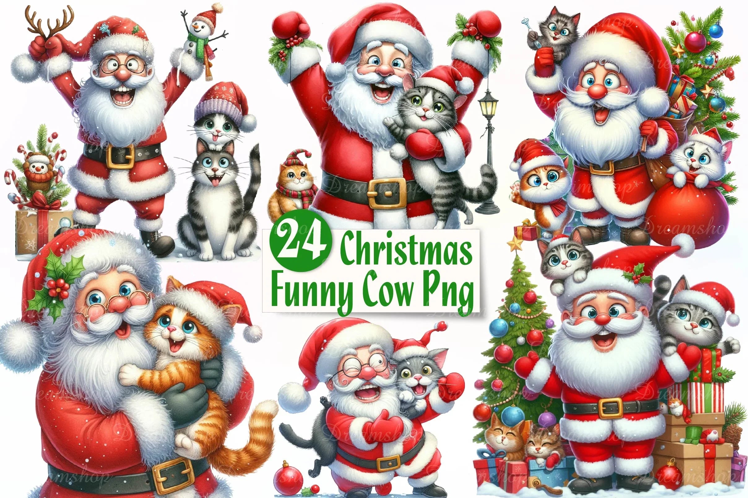 Funny Christmas Santa Clipart Bundle