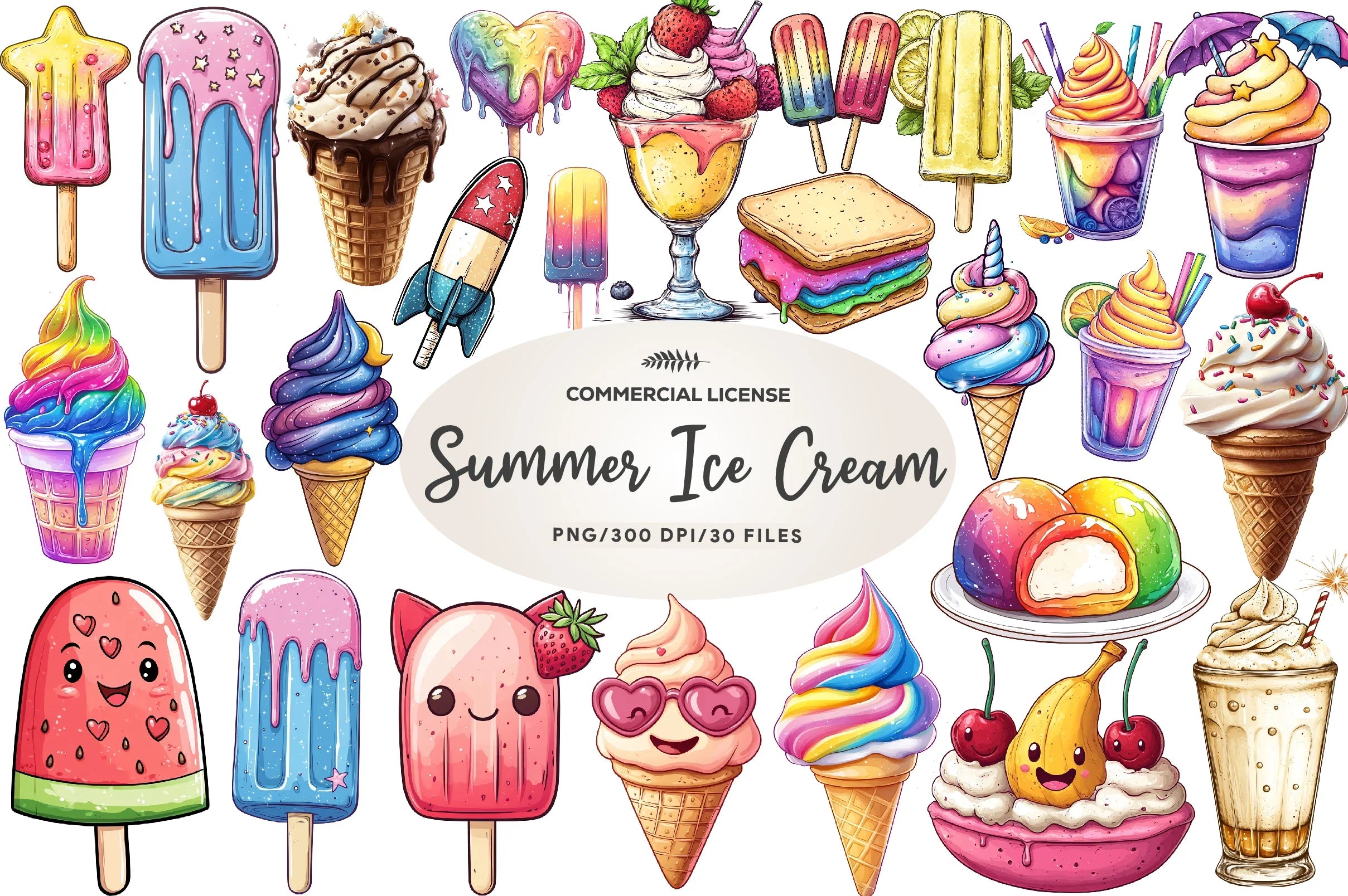Colorful Summer Ice Cream Clipart Bundle