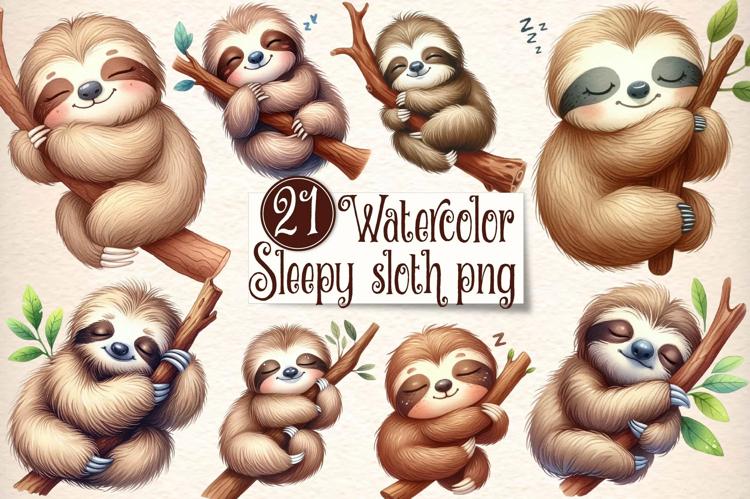 Sleepy Sloth Clipart Bundle