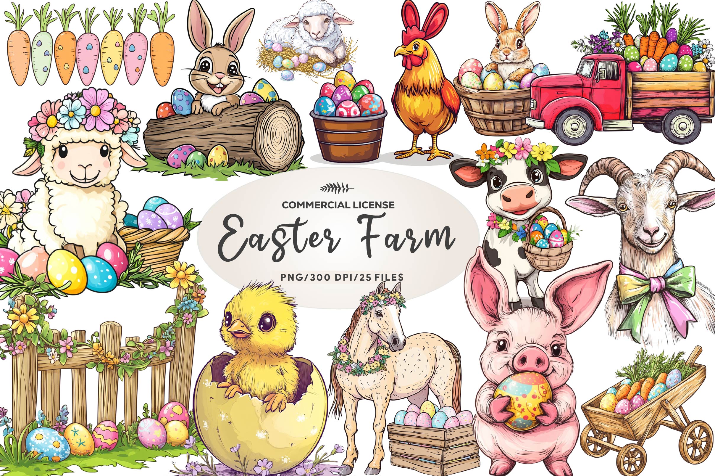 Cute Easter Farm Clipart Bundle