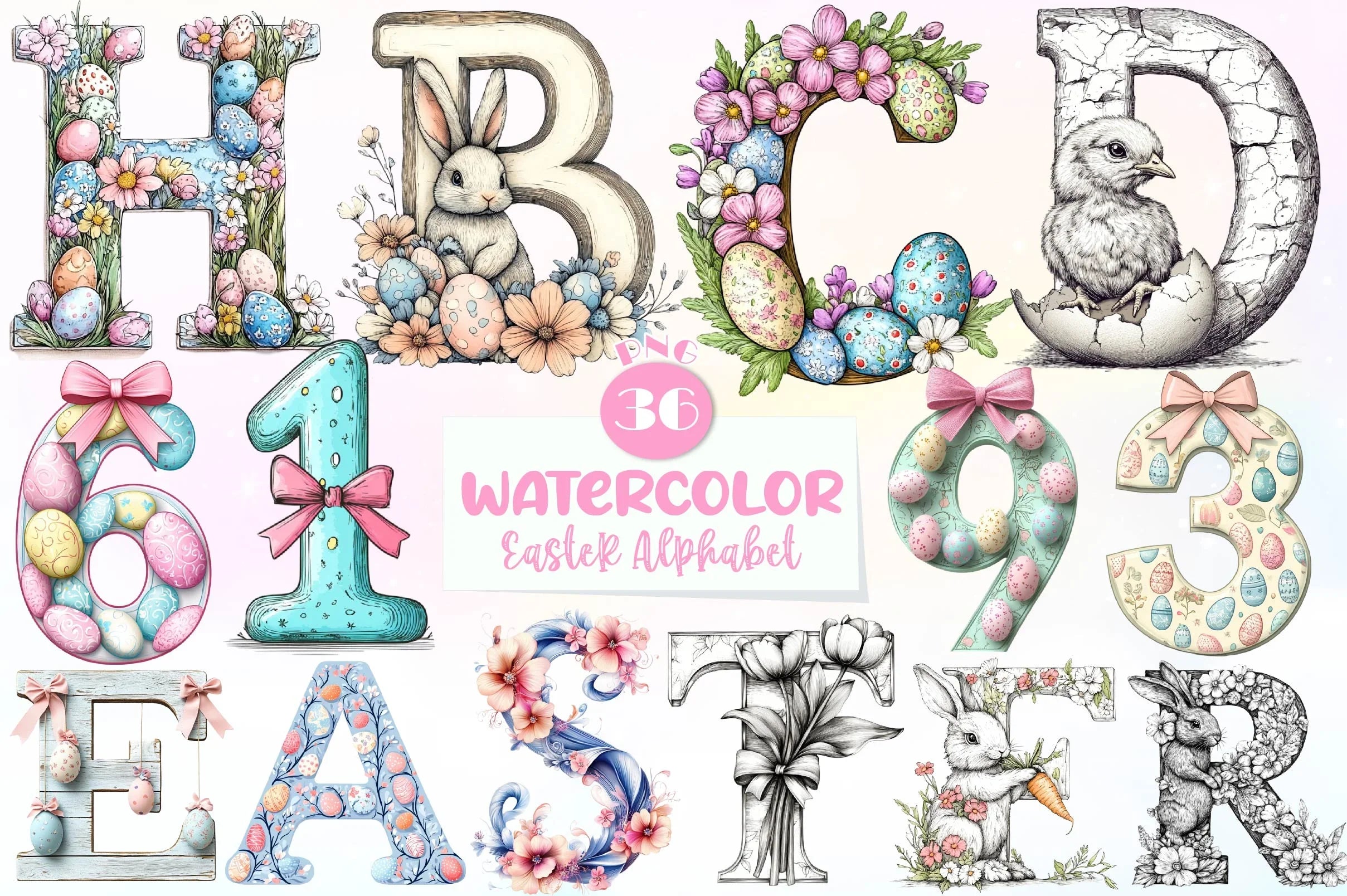 Easter Alphabet Clipart Bundle