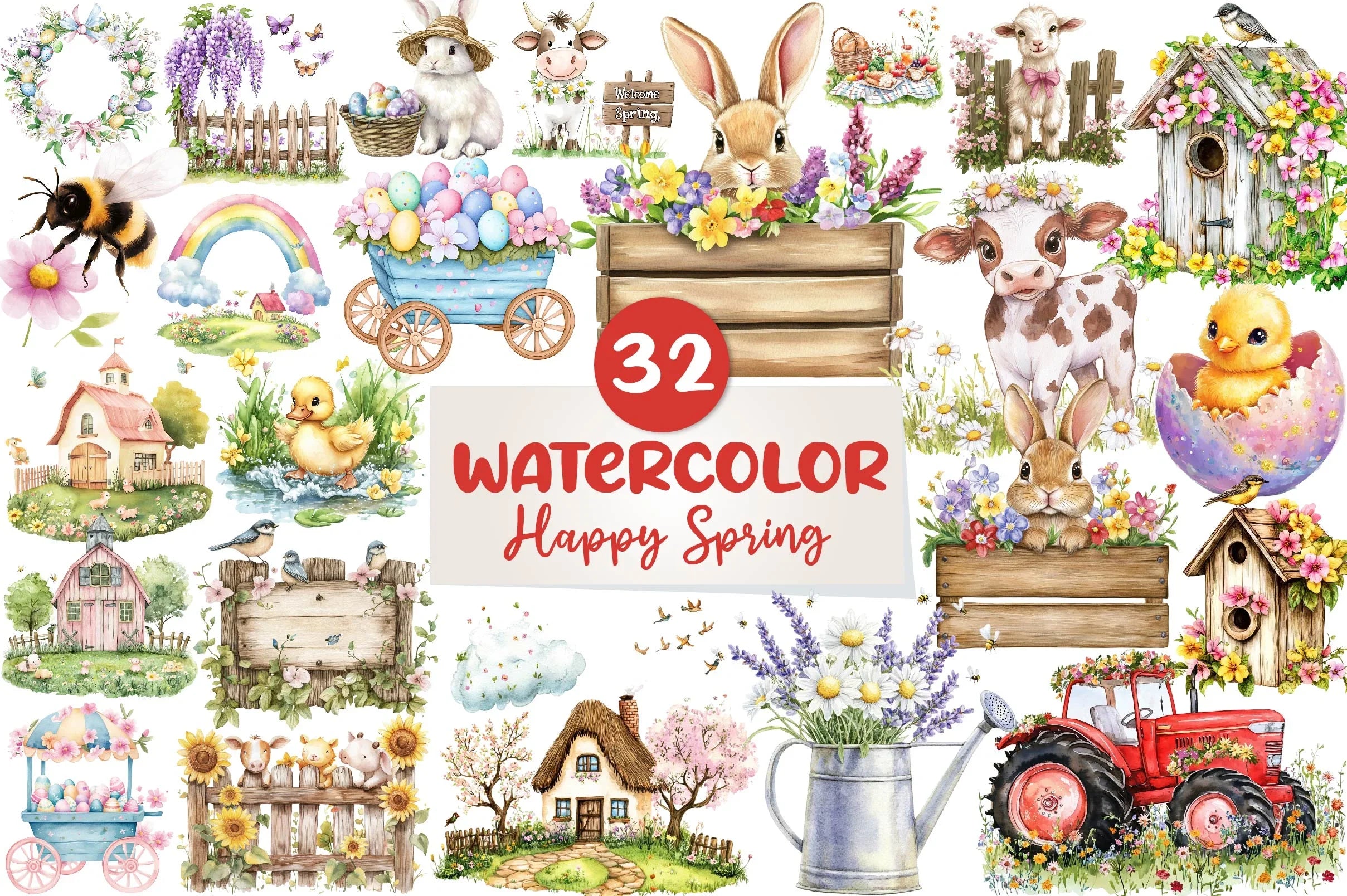 Happy Spring Clipart Bundle