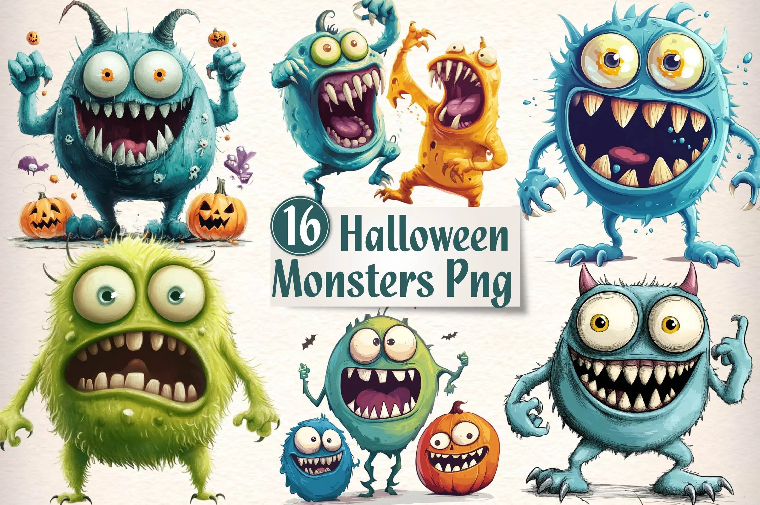 Cute Halloween Monsters Clipart Bundle