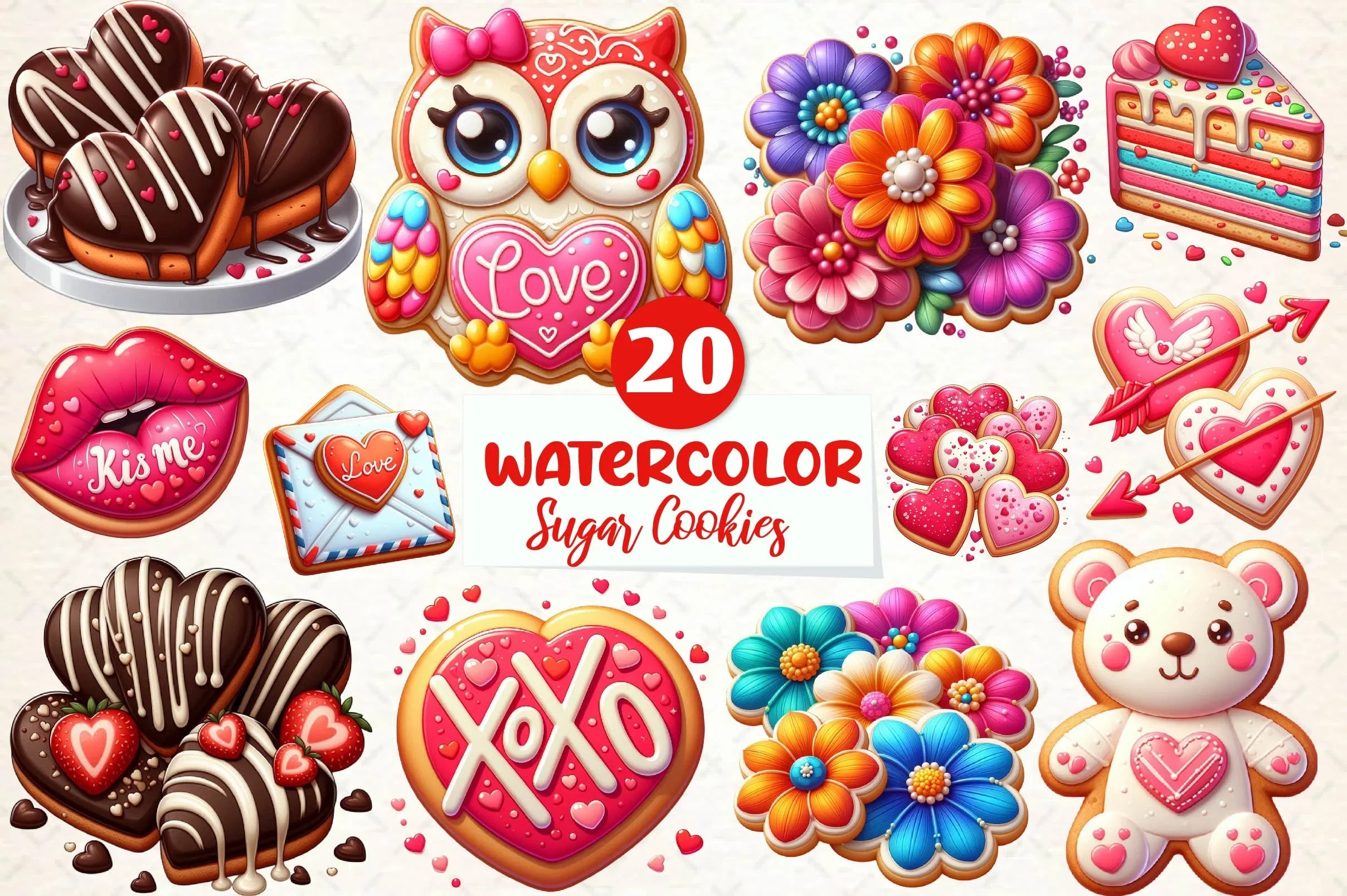 Valentine's Day Sugar Cookies Clipart Bundle