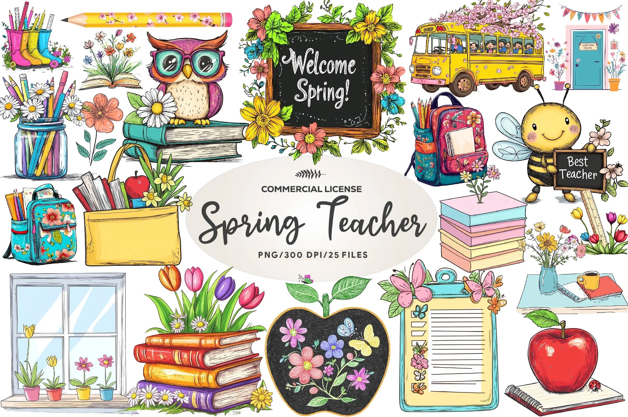 Spring Teacher School Clipart Bundle