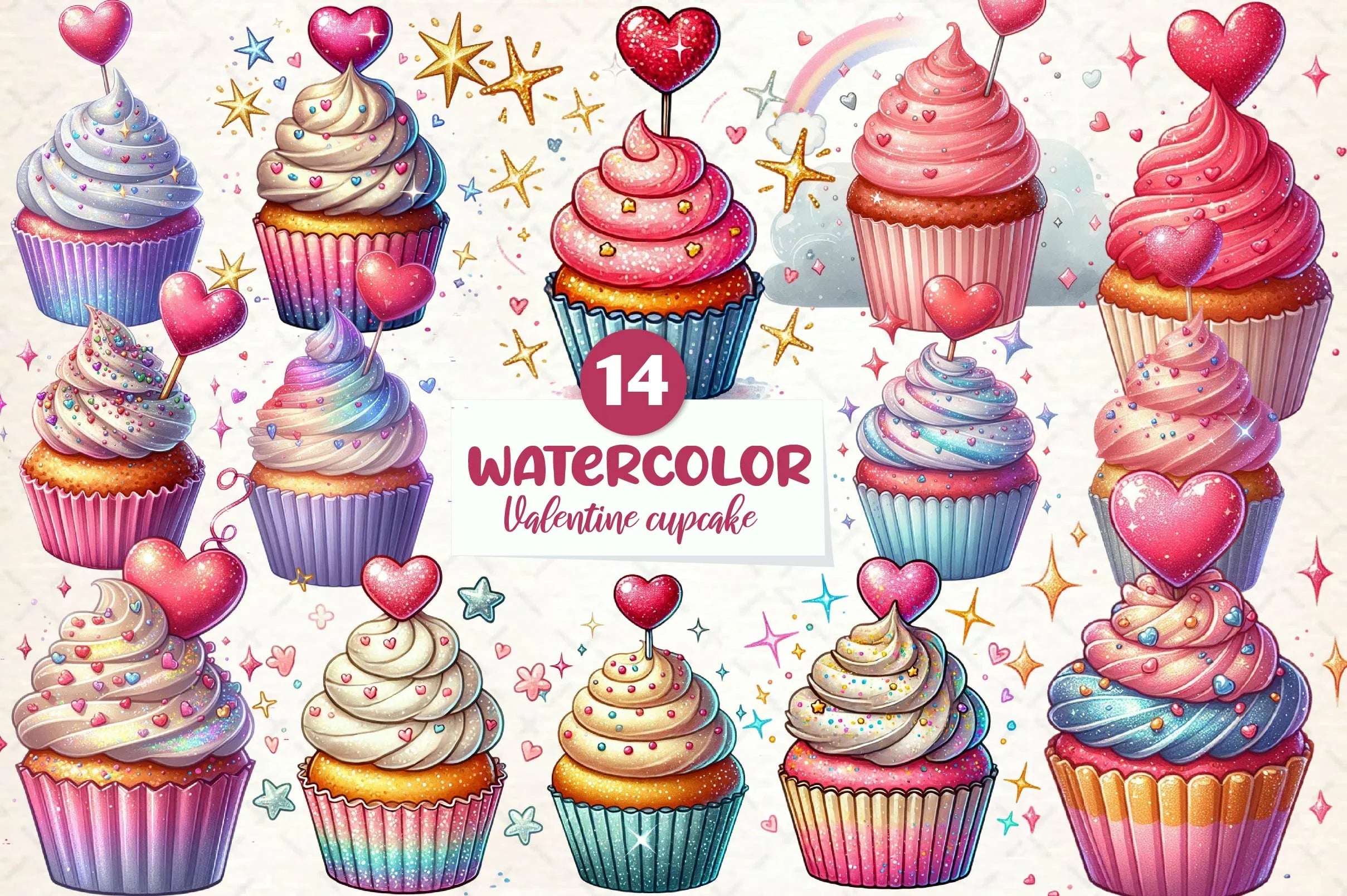 Valentine Cupcake Clipart Bundle