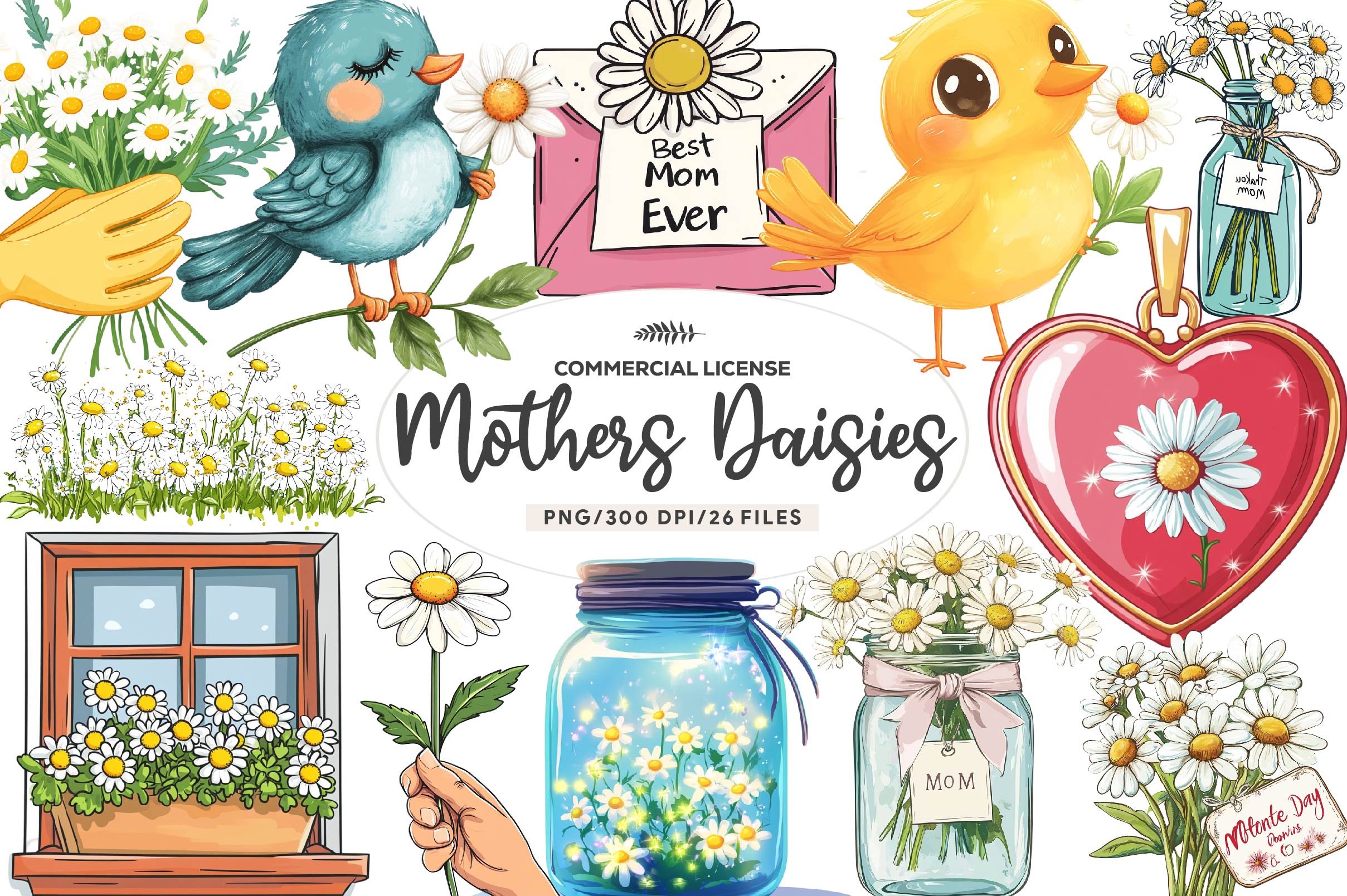 Mothers Day Daisies Clipart Bundle