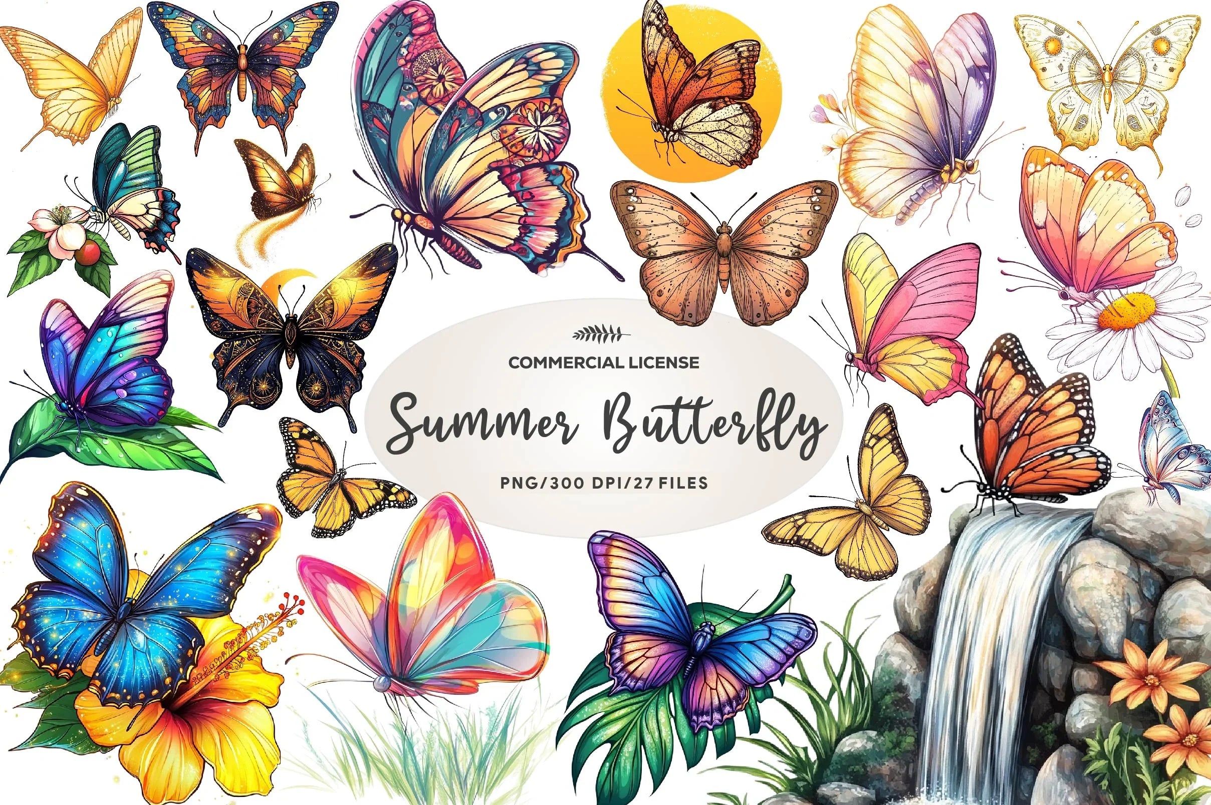 Summer Butterfly Clipart Bundle