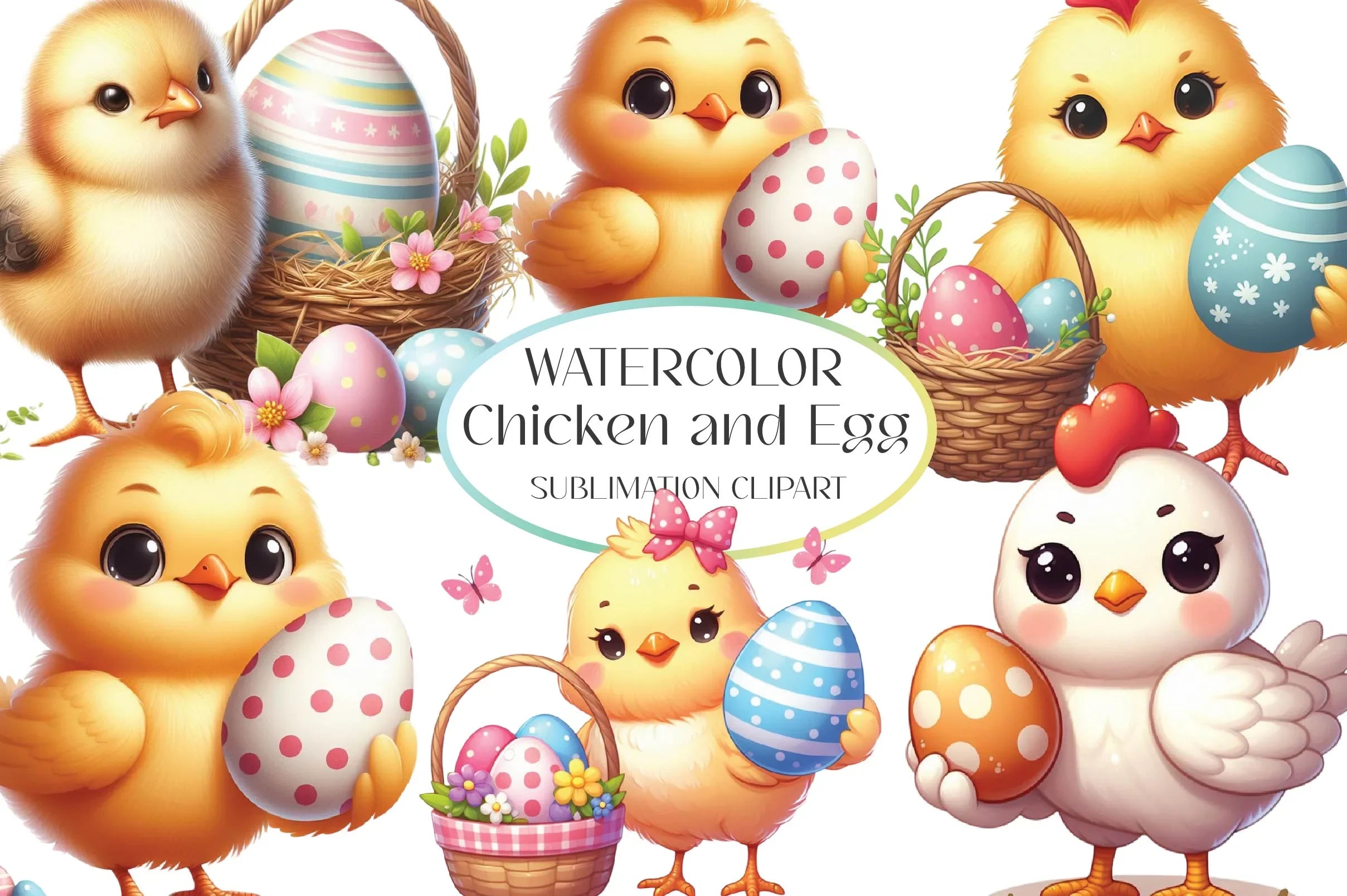 Easter Chicken And Egg Clipart Bundle