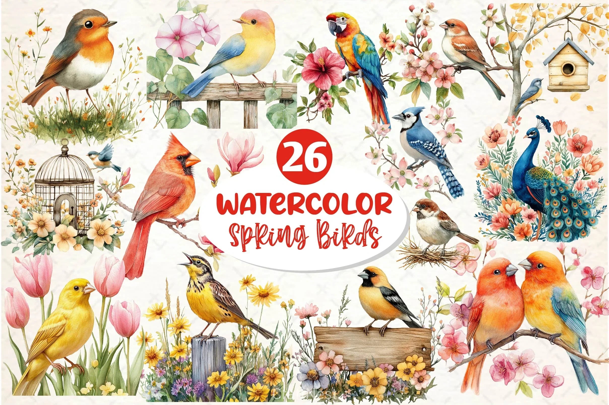 Spring Birds Clipart Bundle 5