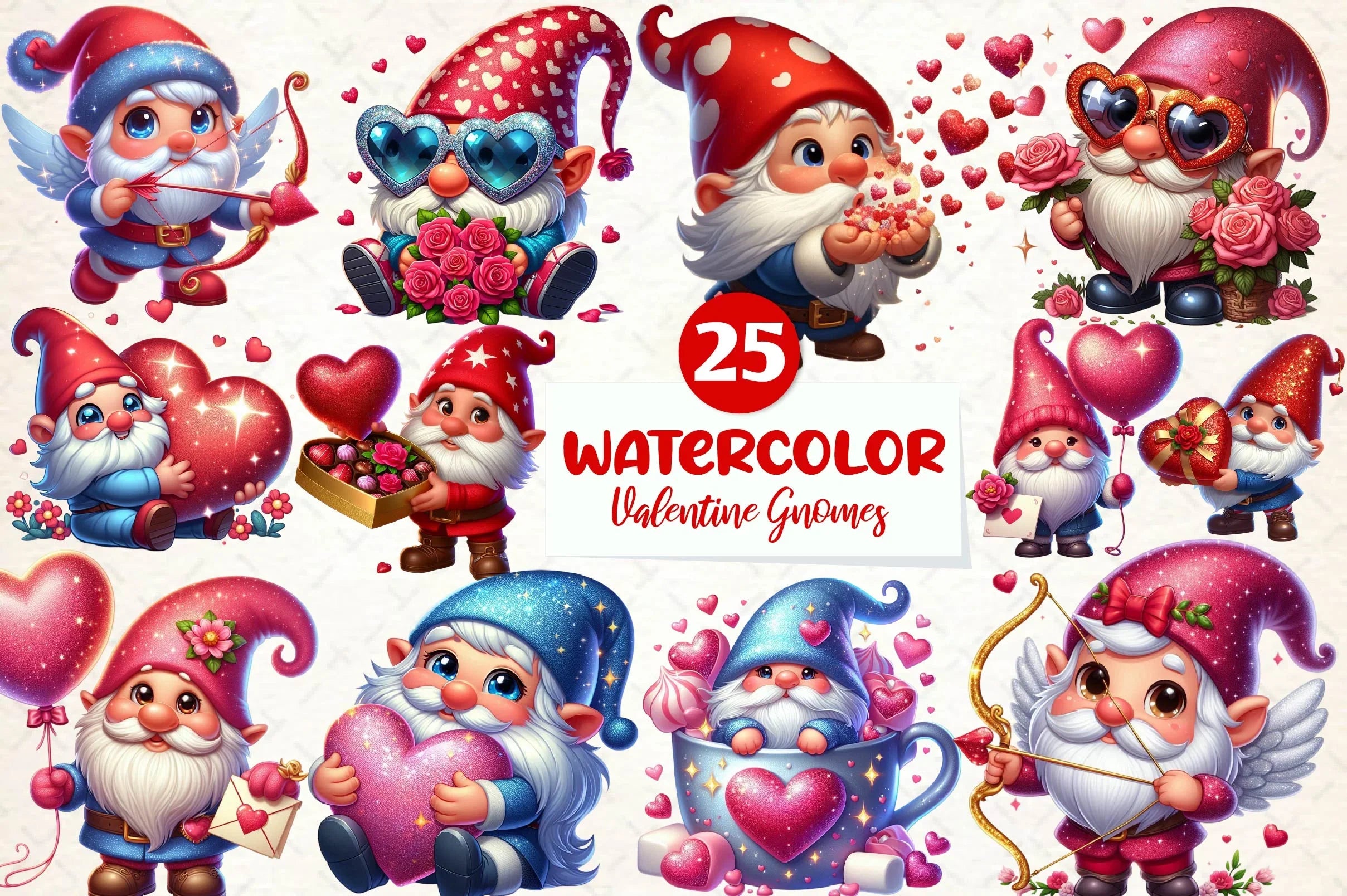 Valentine Gnomes Clipart Bundle