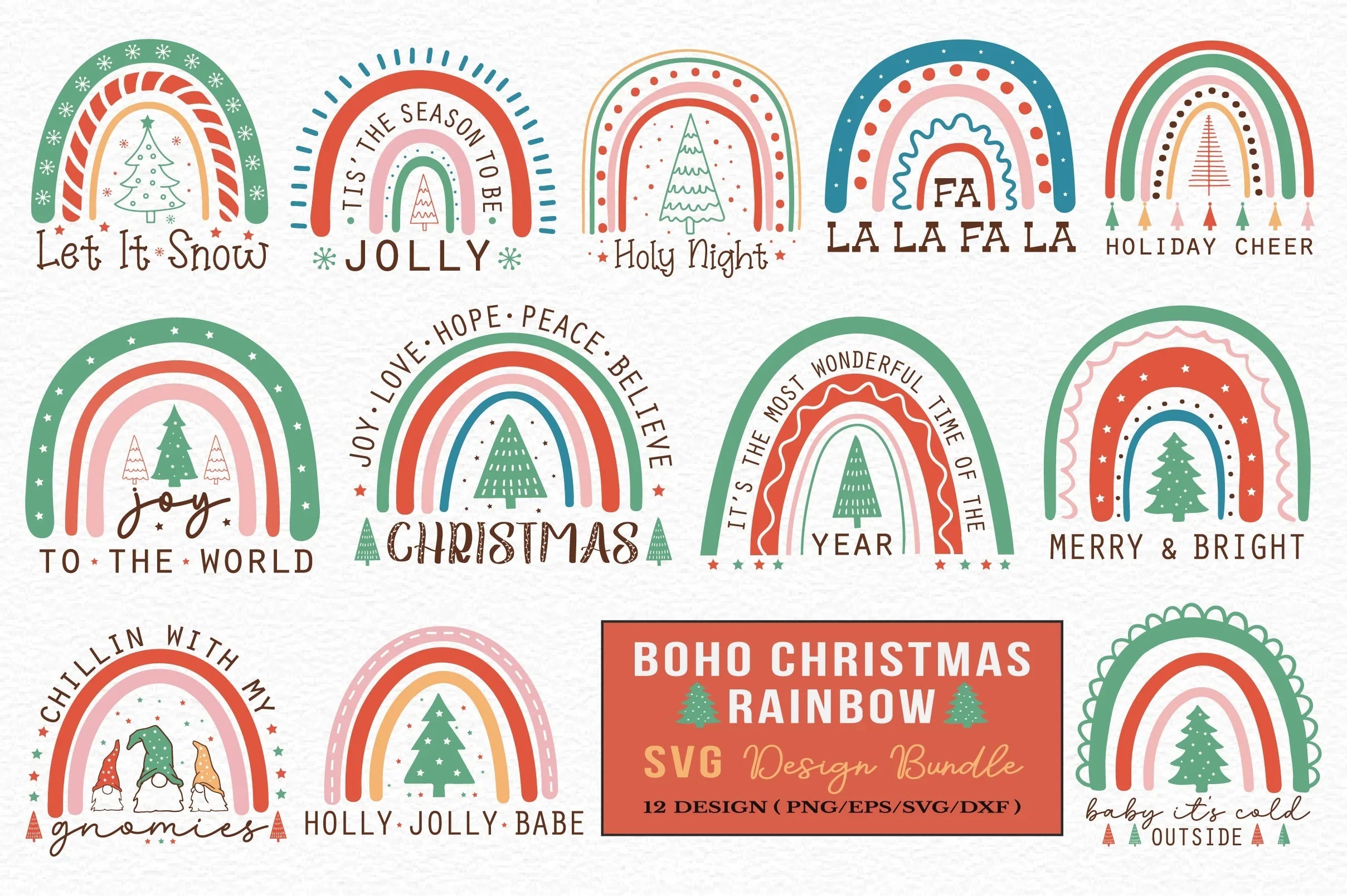 Christmas Rainbow Clipart Bundle
