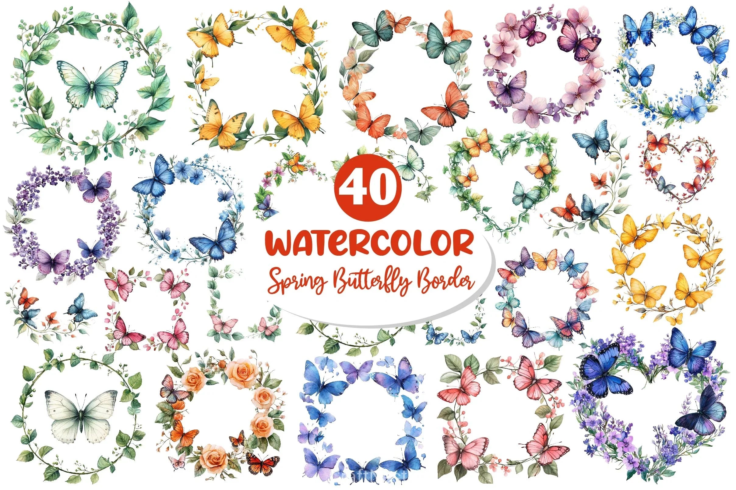 Spring Butterfly Border Clipart Bundle