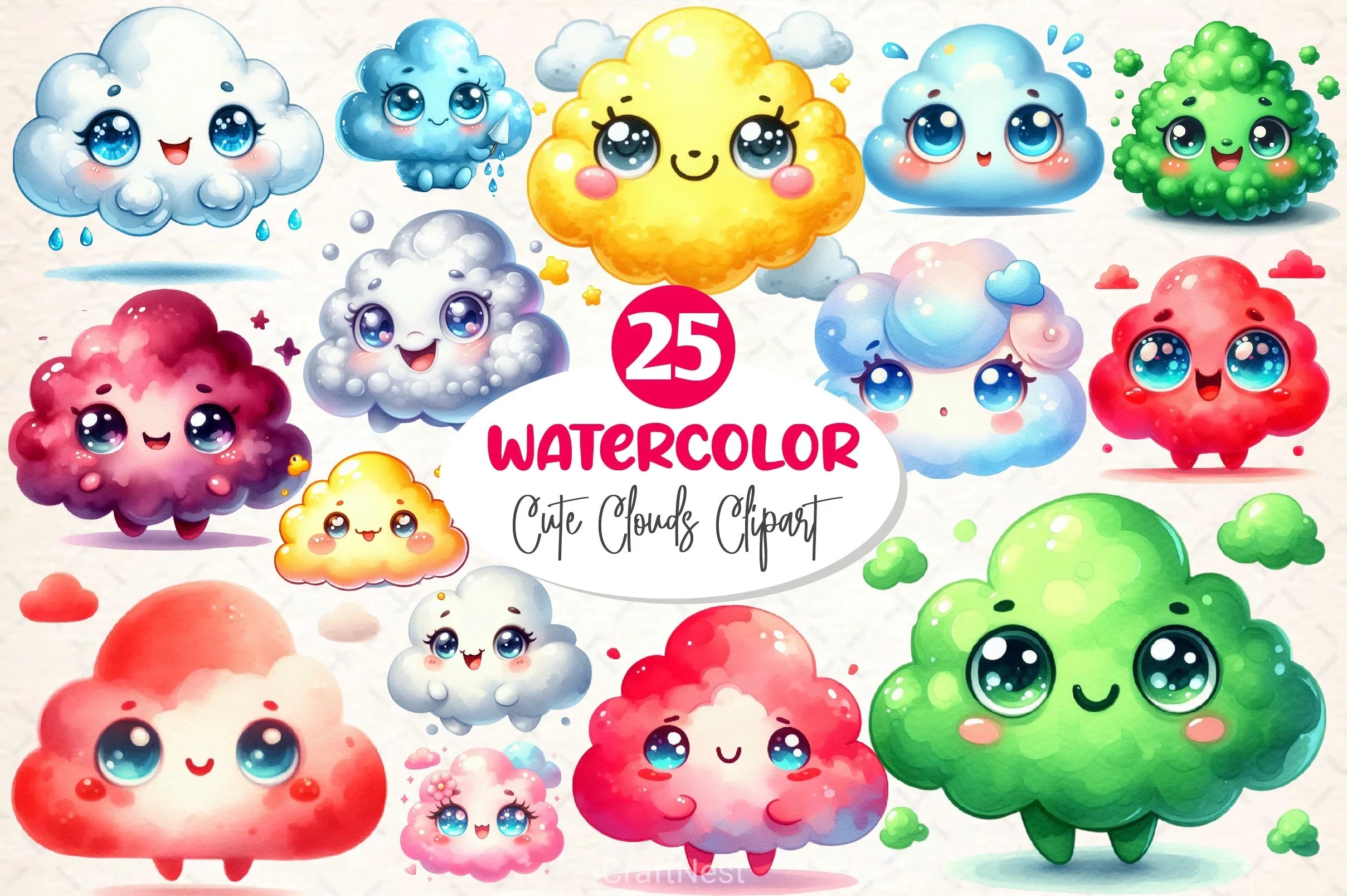 Pastel Cute Clouds Clipart Bundle
