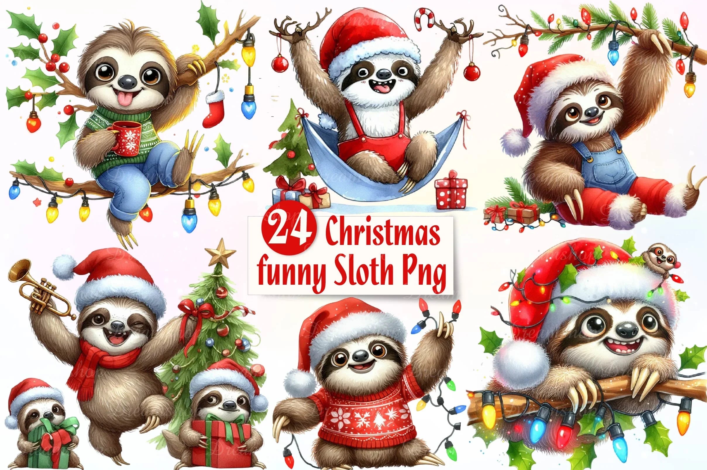 Christmas Sloth Clipart Bundle