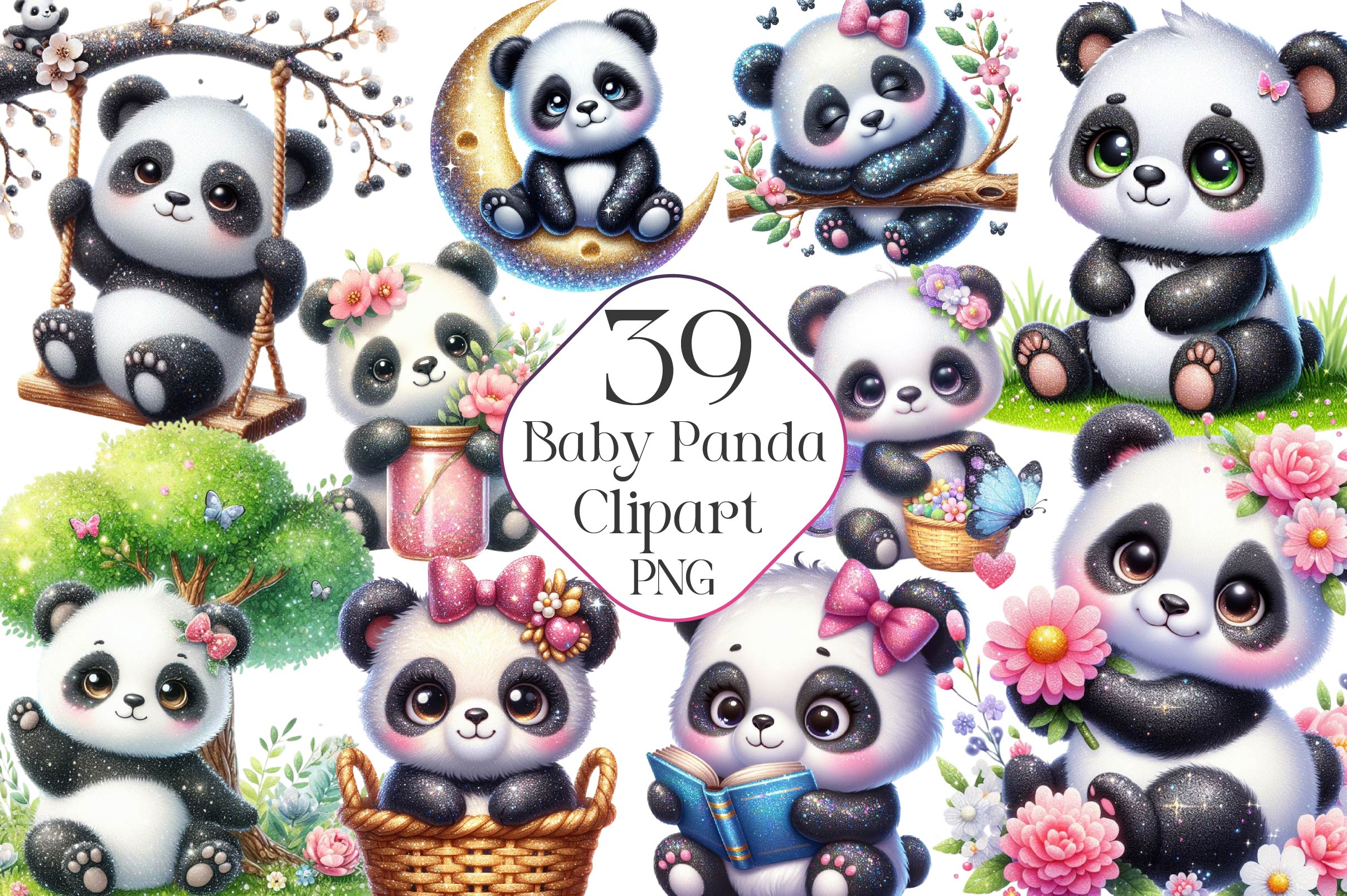 Cute Baby Panda Clipart Bundle