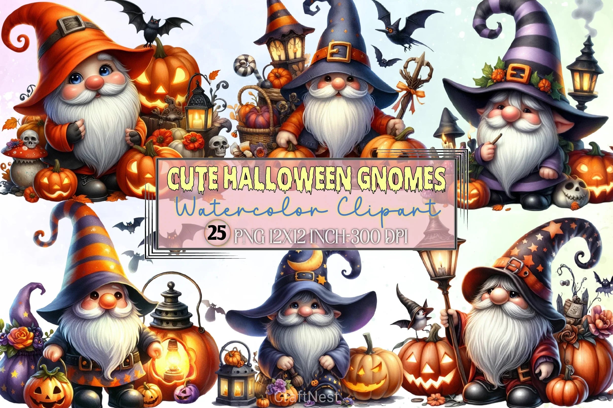 Cute Halloween Gnomes Clipart Bundle