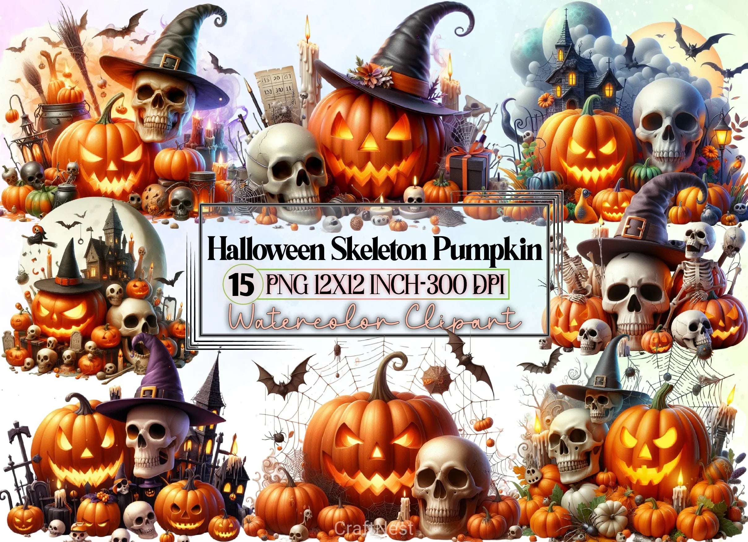 Halloween Skeleton Pumpkin Clipart Bundle