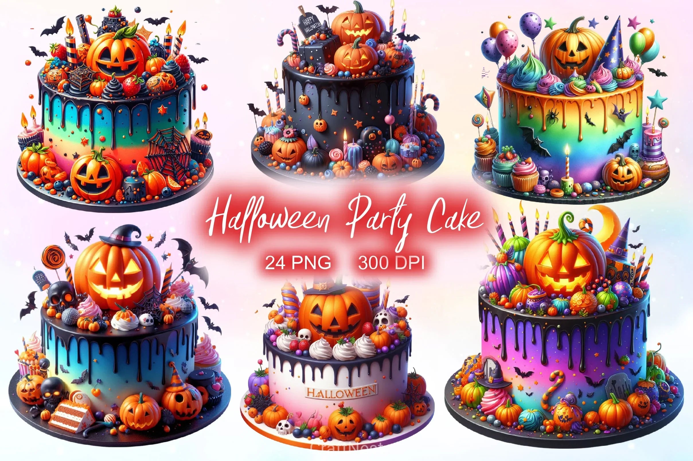 Halloween Party Cake Clipart Bundle