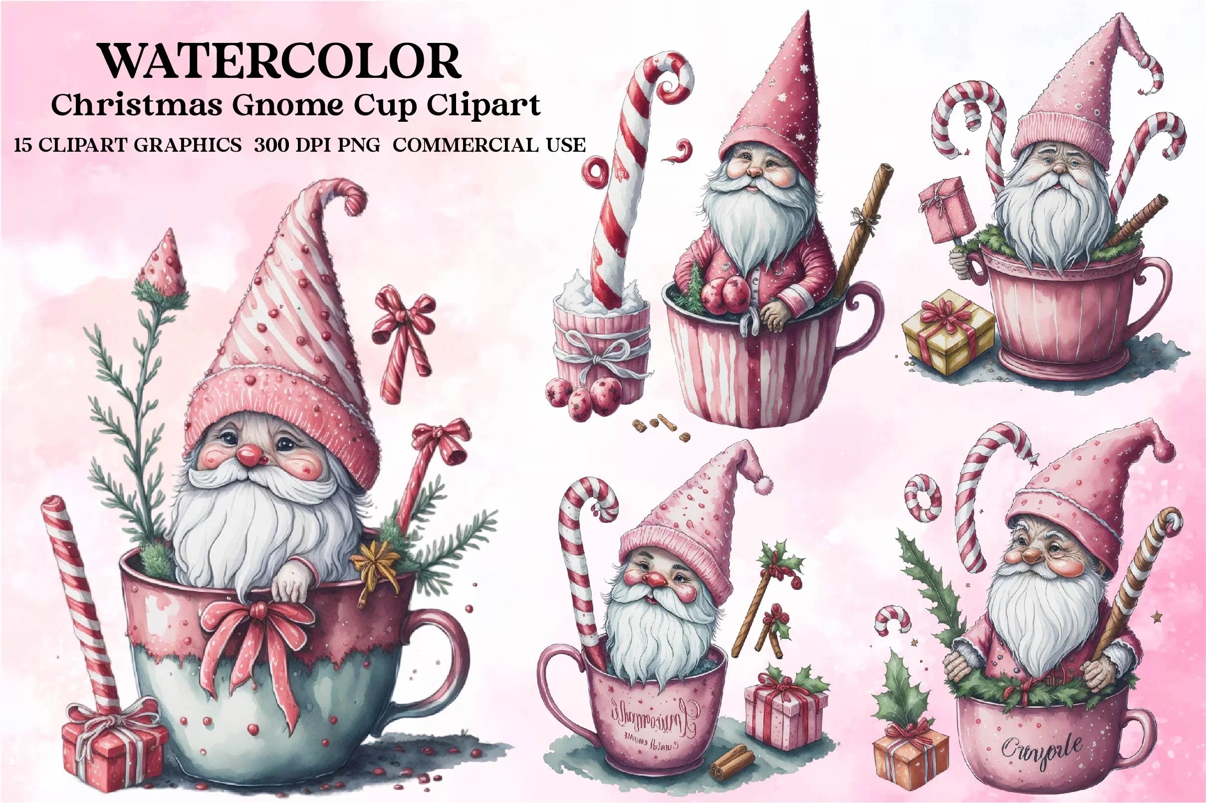 Christmas Gnome In A Cup Clipart Bundle