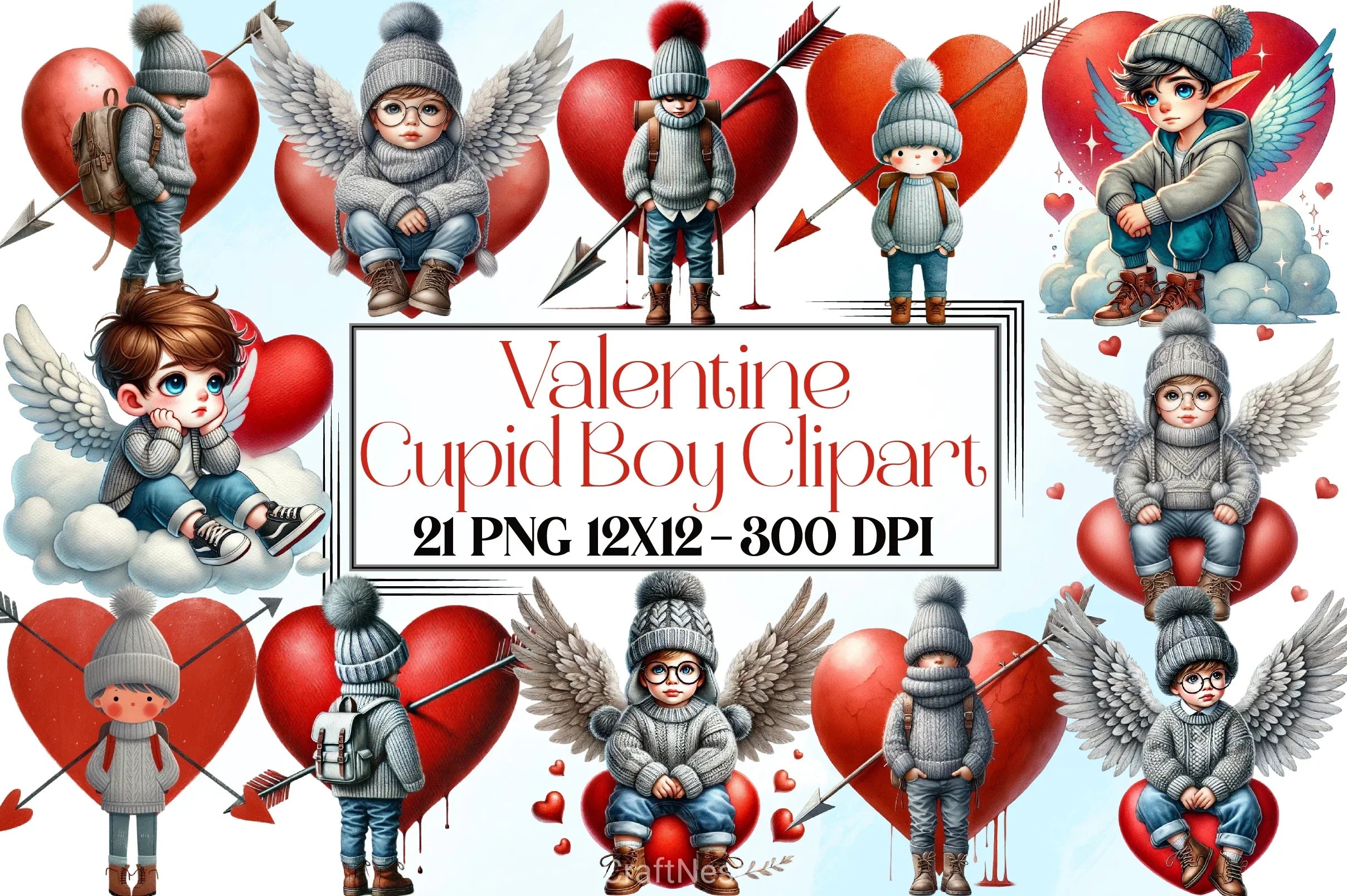 Valentine Cupid Boy Clipart Bundle