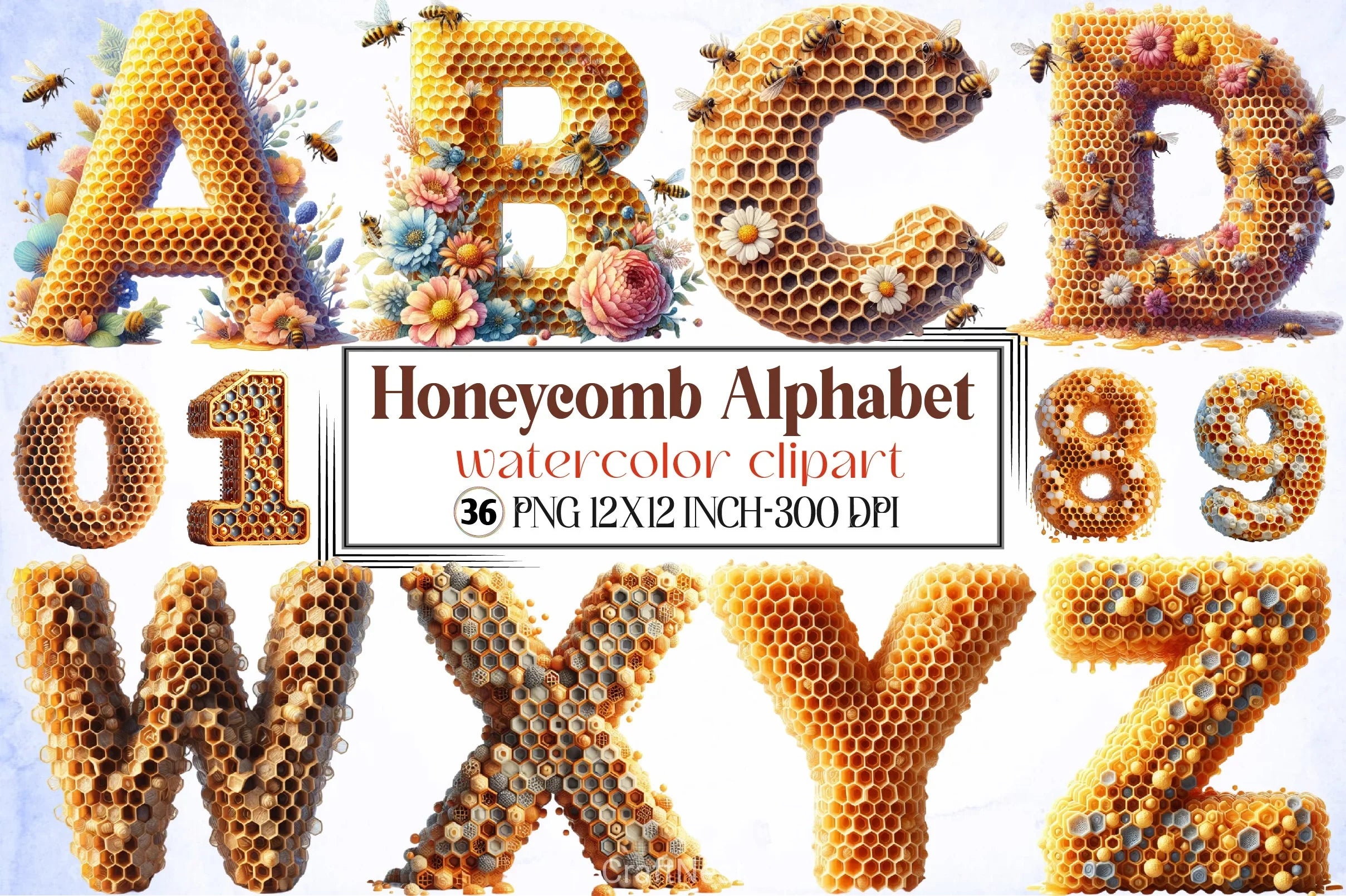 Honeycomb Alphabet Clipart Bundle