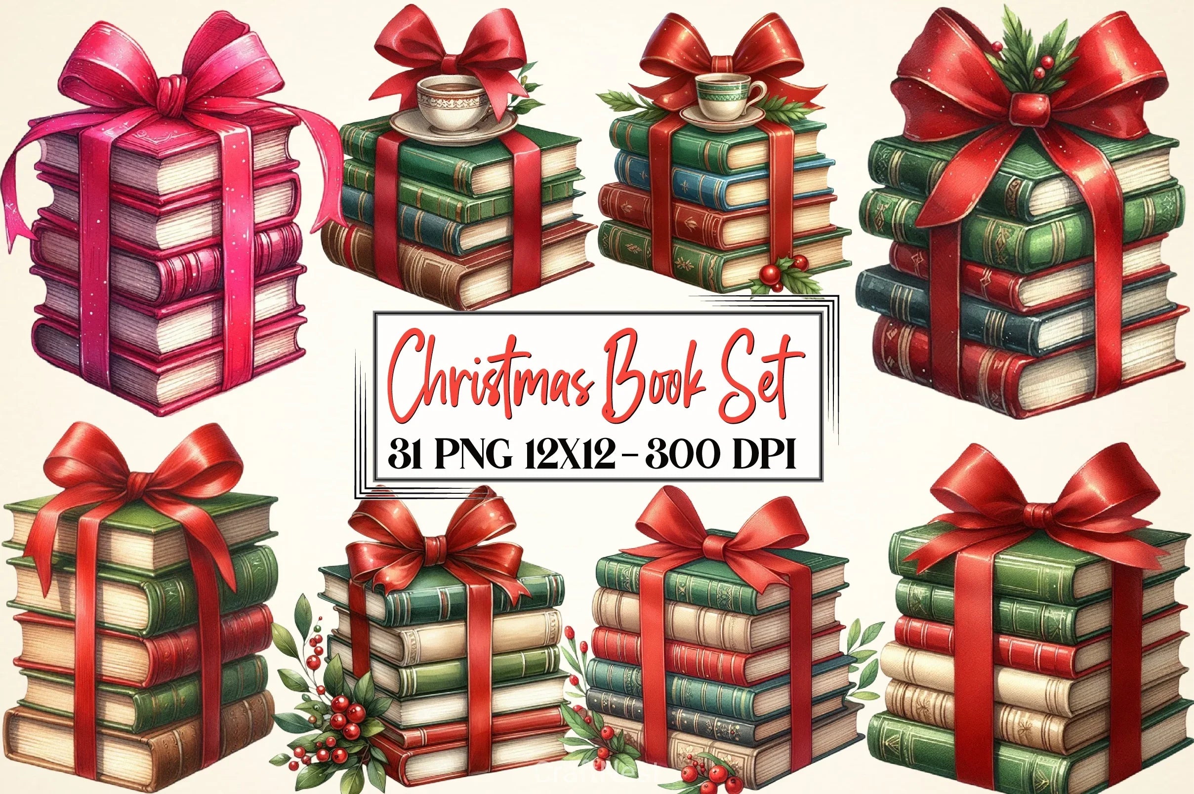 Christmas Book Set Clipart Bundle