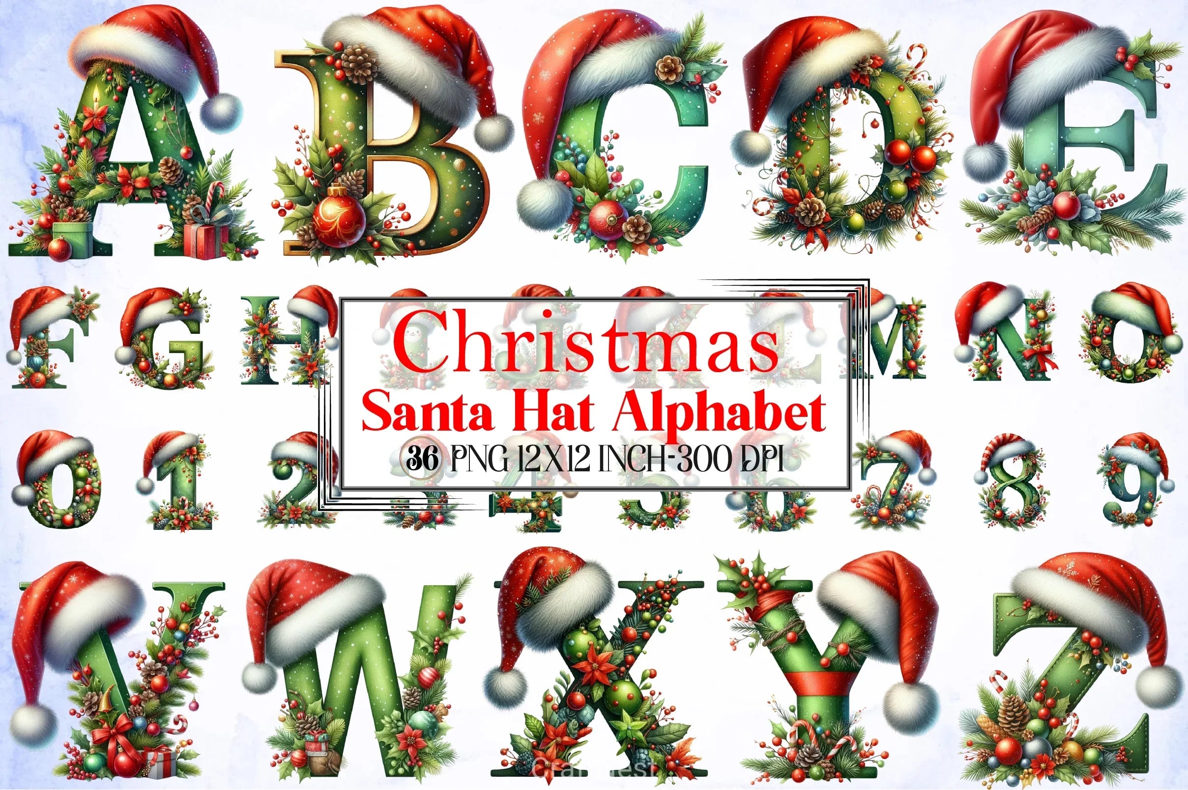 Christmas Santa Hat Alphabet Clipart Bundle