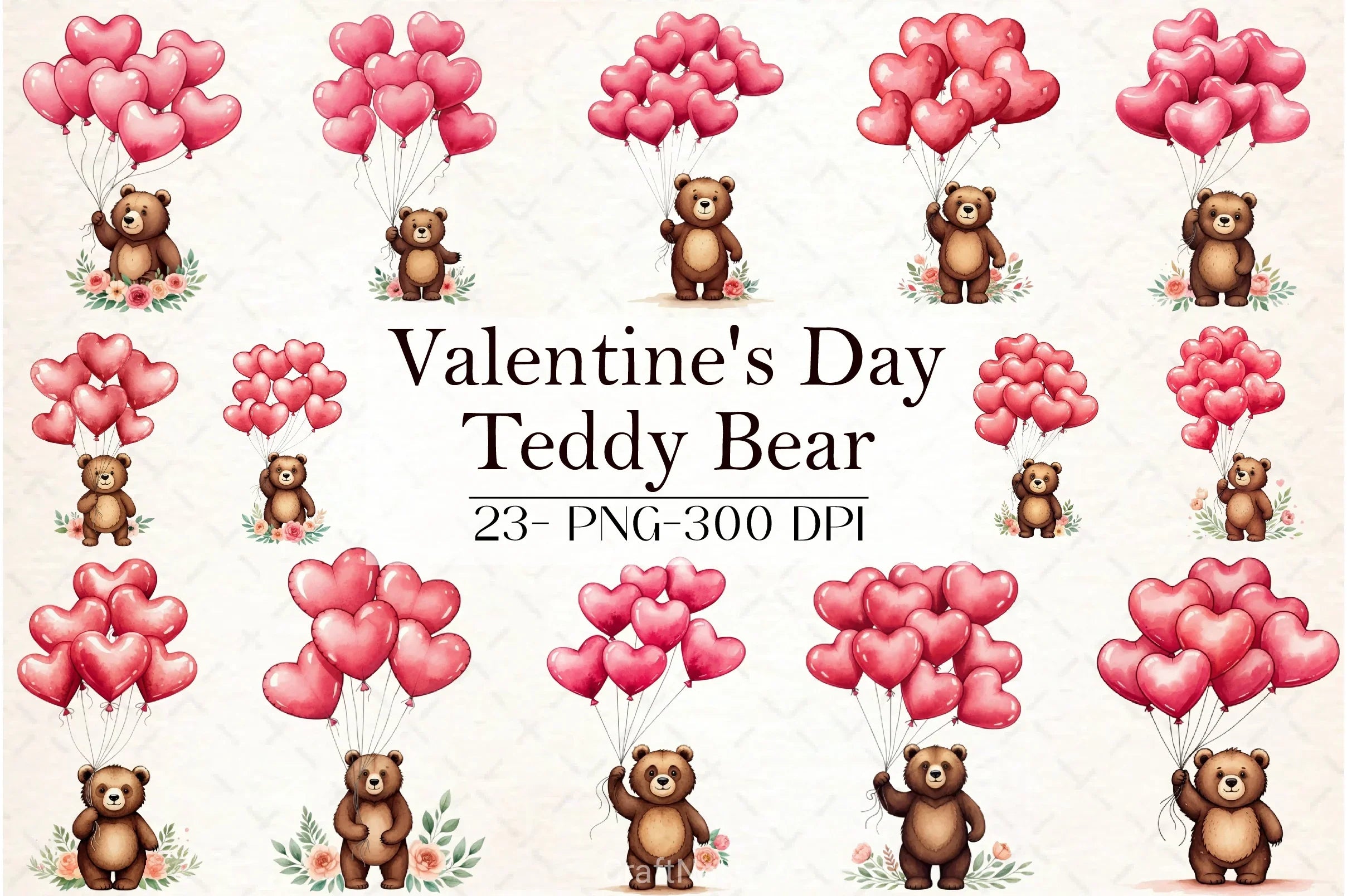 Valentine Teddy Bear Clipart Bundle