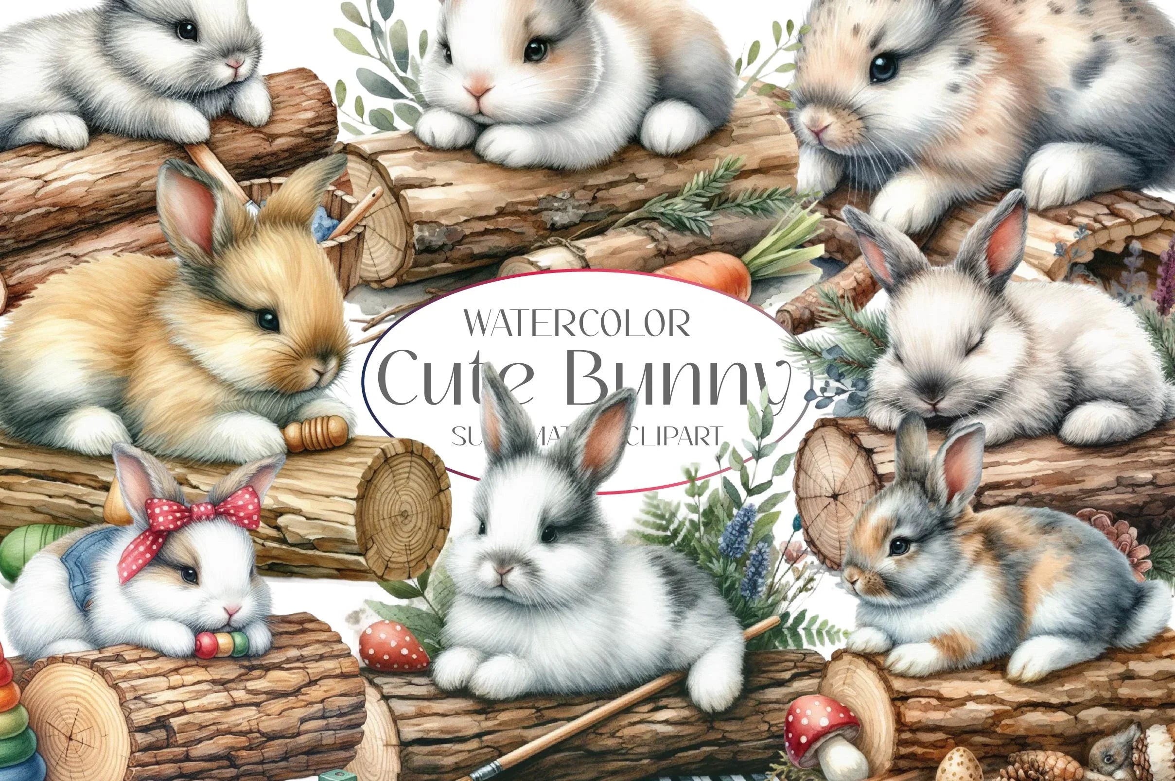 Cute Bunny Clipart Bundle