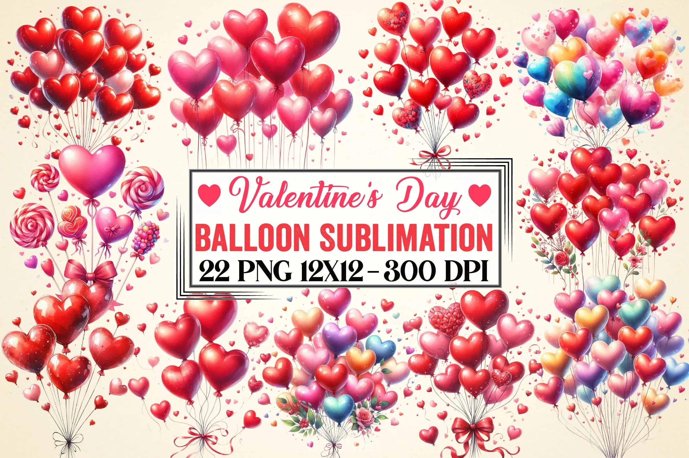 Valentine's Day Balloon Clipart Bundle