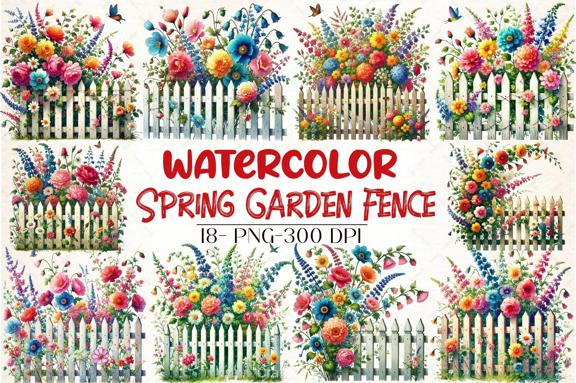 Spring Garden Fence Clipart Bundle