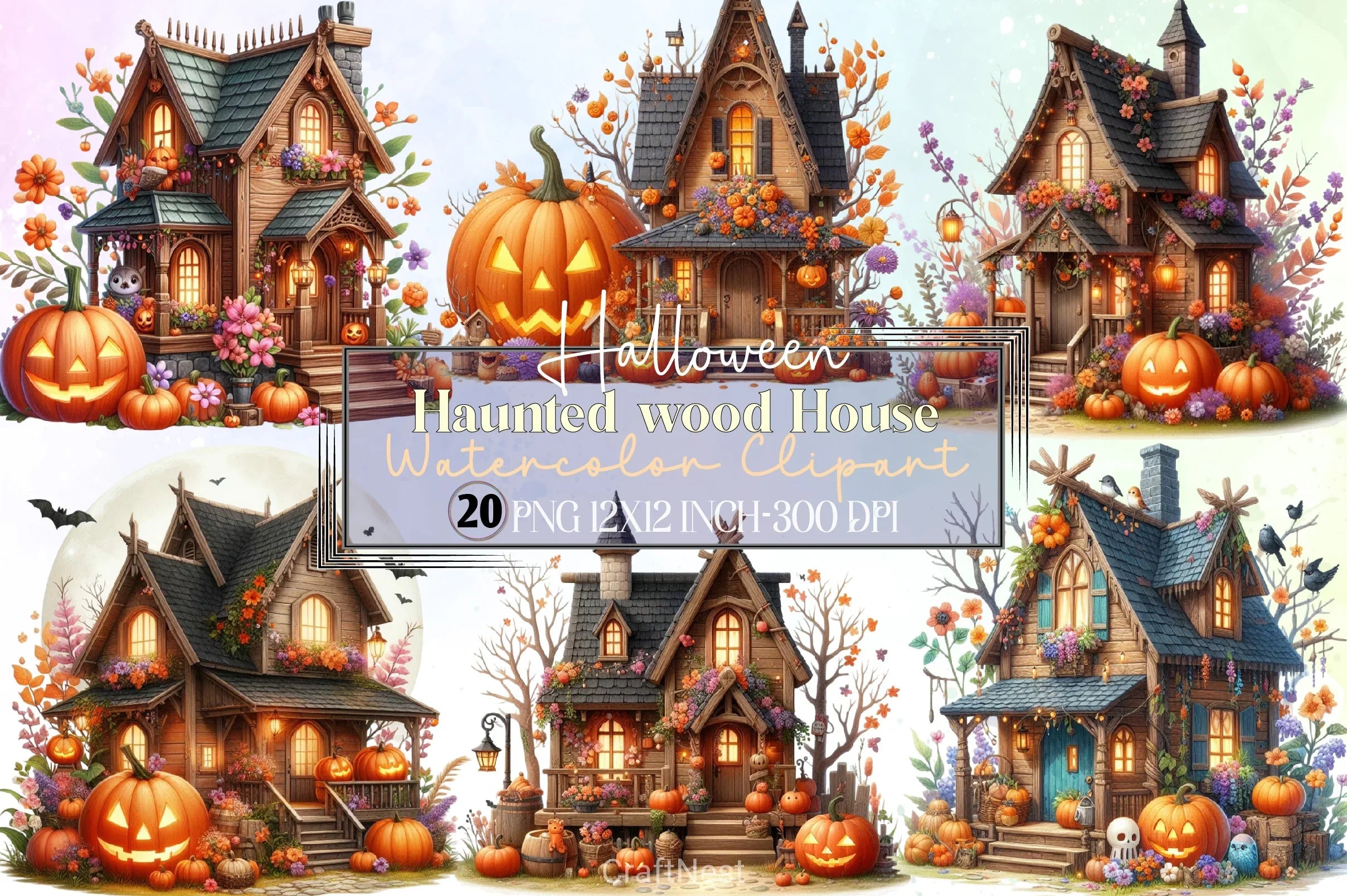 Halloween Haunted House Clipart Bundle