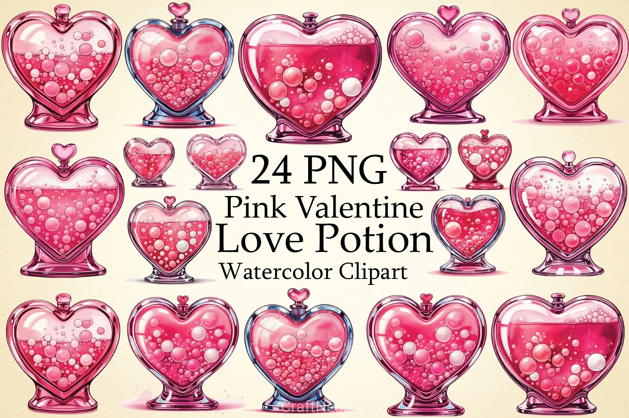 Pink Valentine Love Potion Clipart Bundle